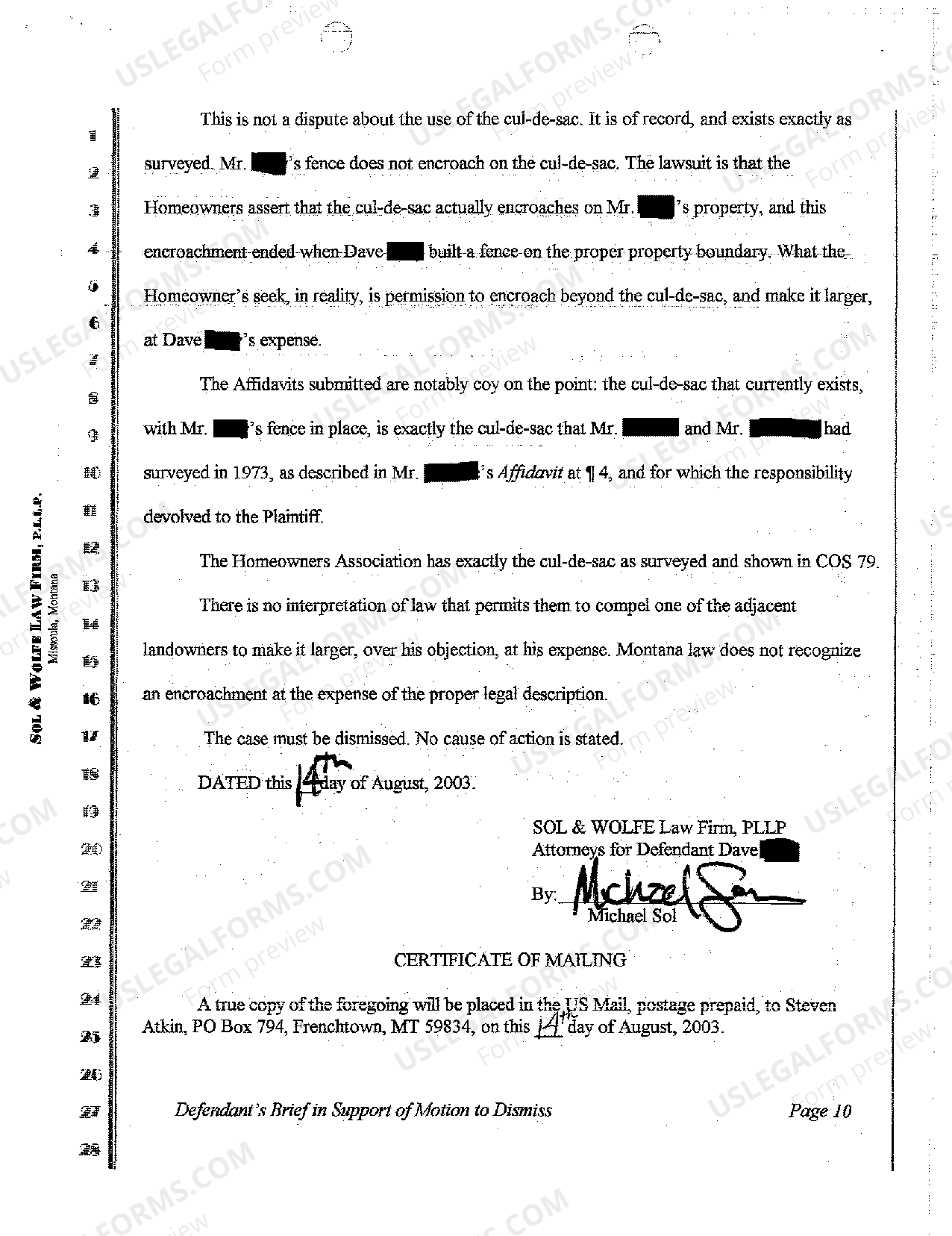 Montana Brief in Support of Defendant's Motion to Dismiss | US Legal Forms