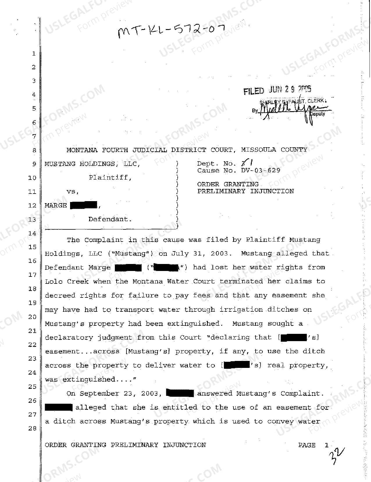 Montana Order Granting Preliminary Injunction | US Legal Forms