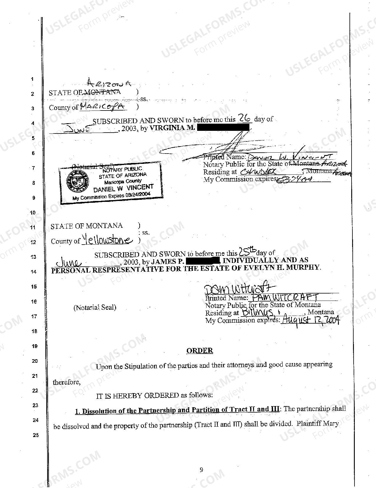 Montana Stipulation and Order to Partition Real Property | US Legal Forms