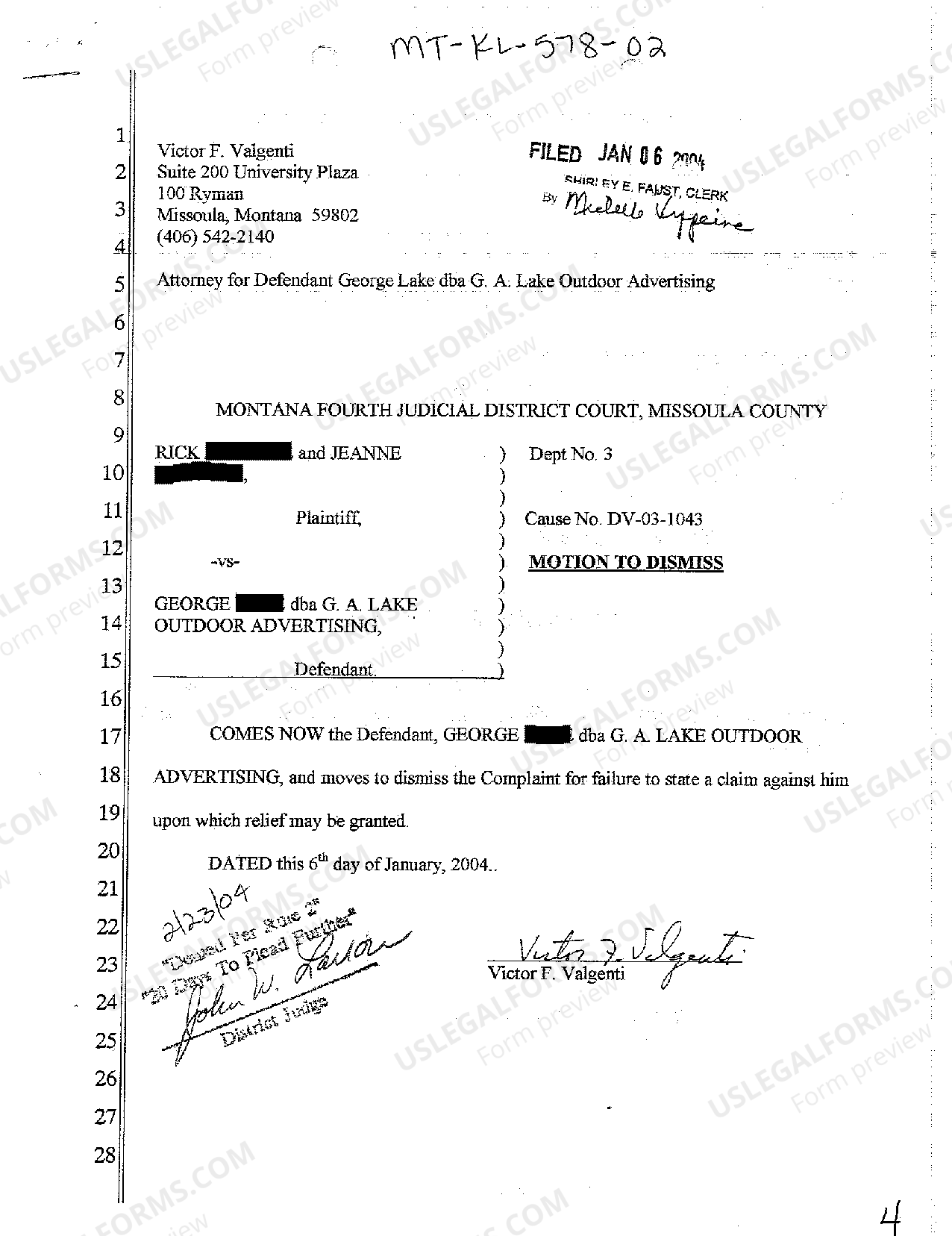 Montana Motion to Dismiss | US Legal Forms