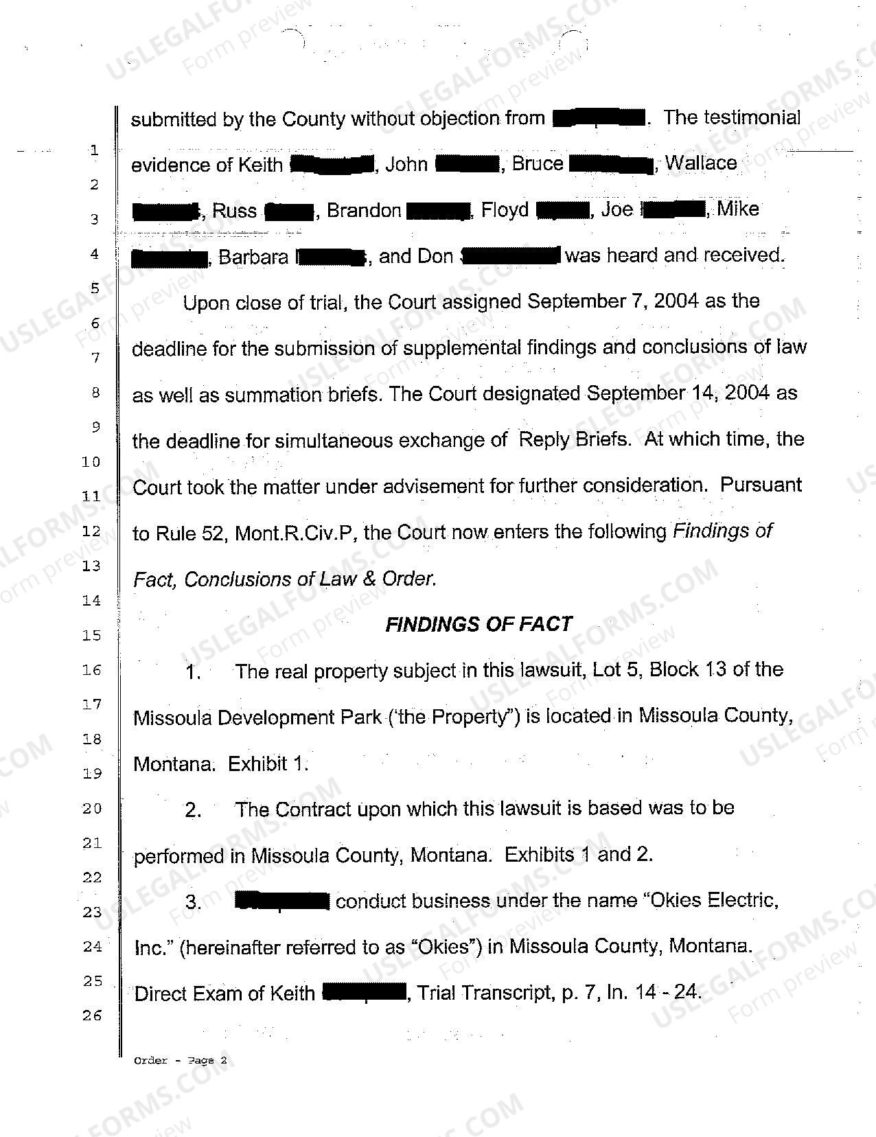 Montana Findings of Fact, Conclusion of Law and Order | US Legal Forms