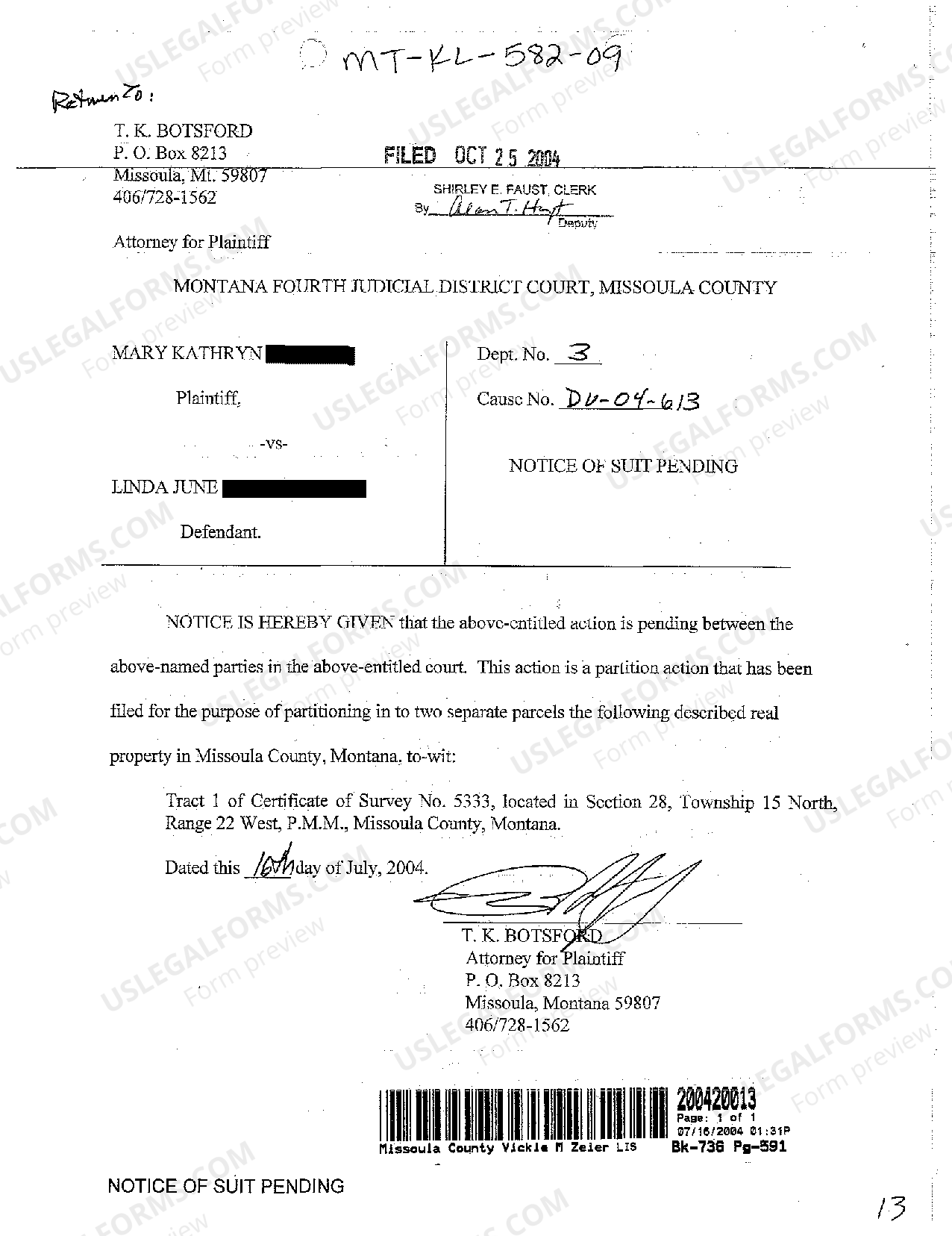 Montana Notice of Suit Pending | US Legal Forms
