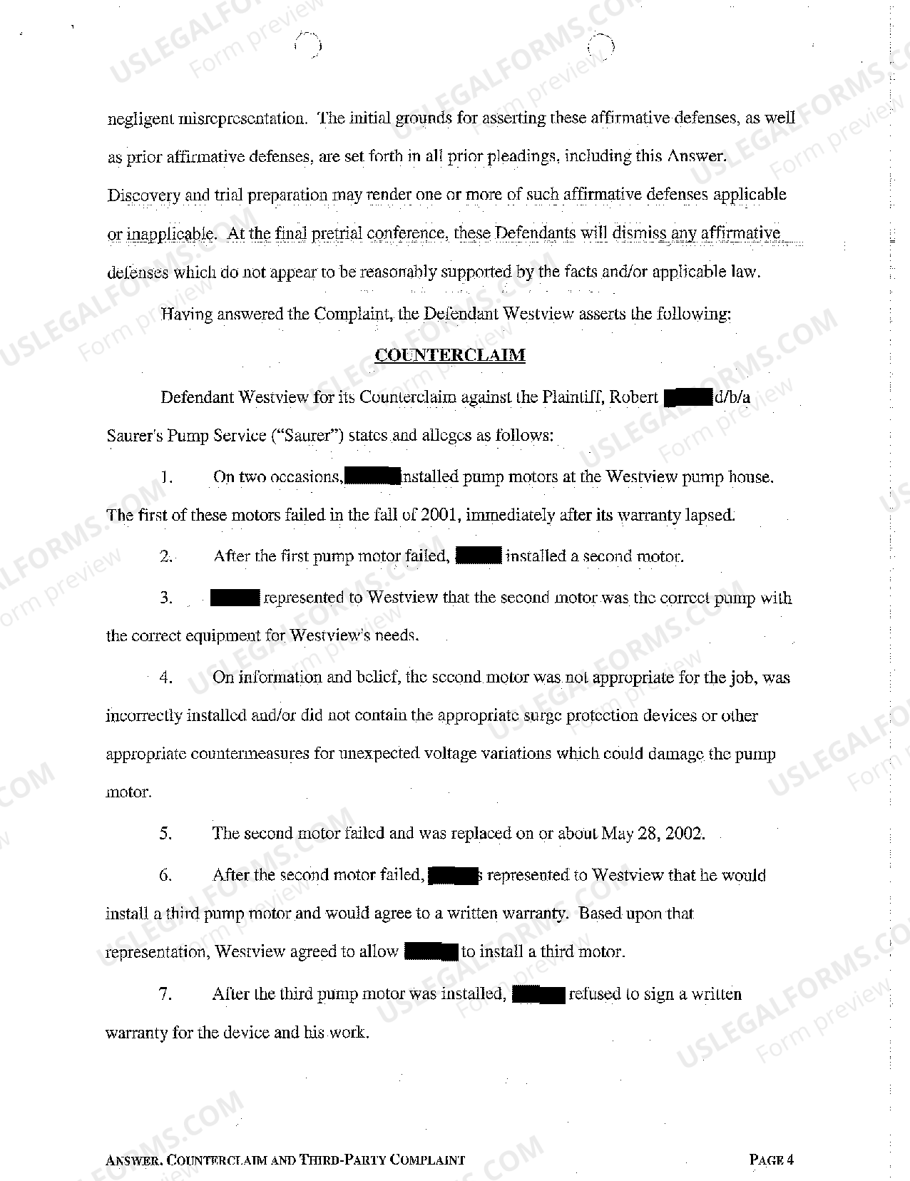 Montana Answer, Counterclaim and Third Party Complaint | US Legal Forms