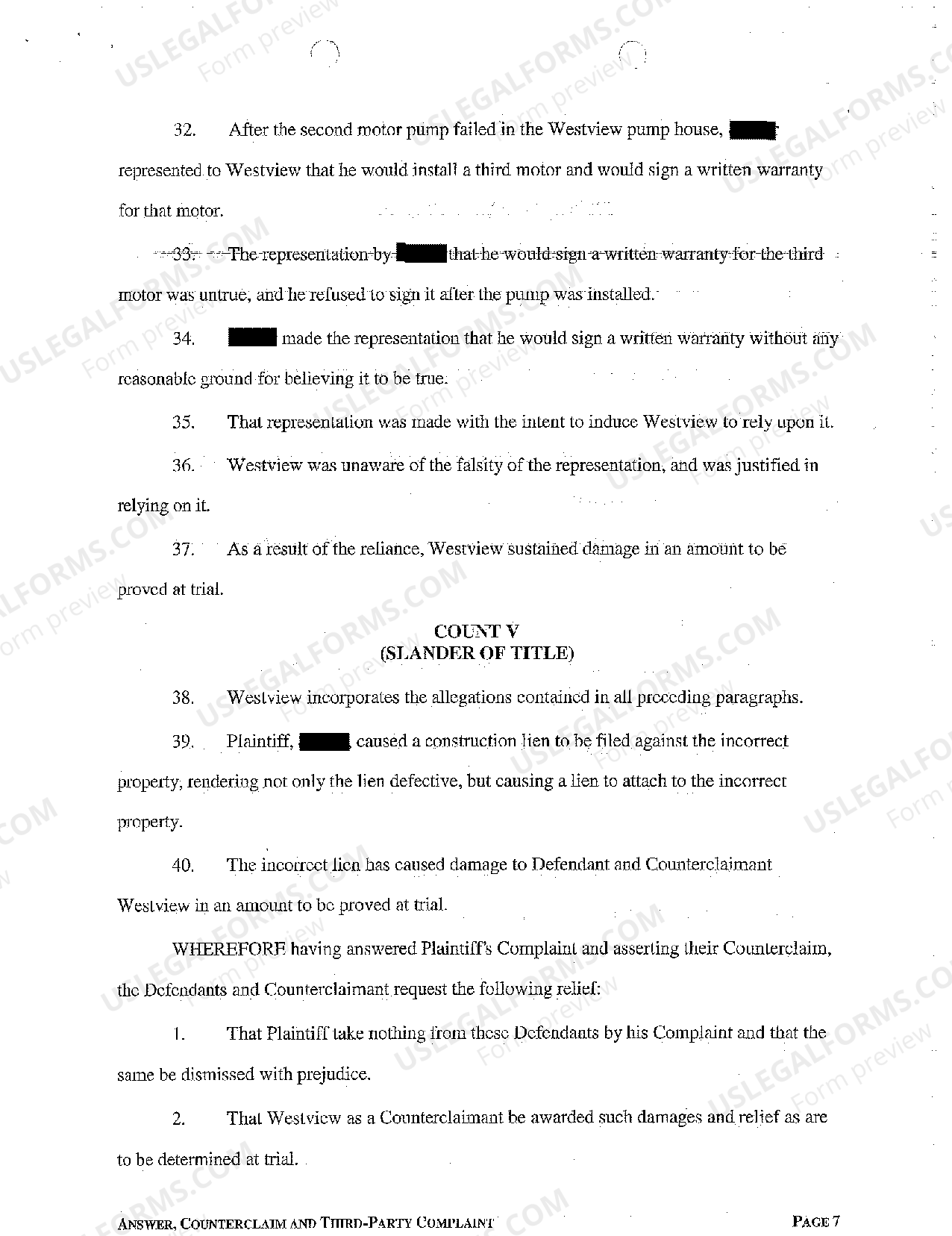 Montana Answer, Counterclaim and Third Party Complaint | US Legal Forms