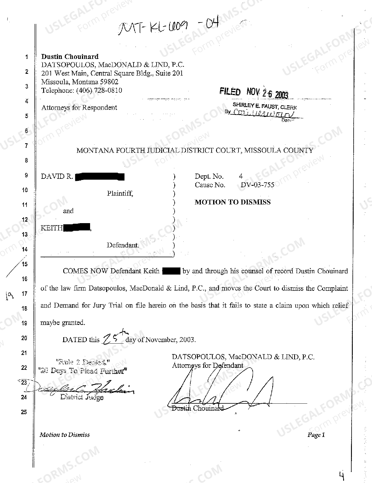 Montana Motion to Dismiss | US Legal Forms