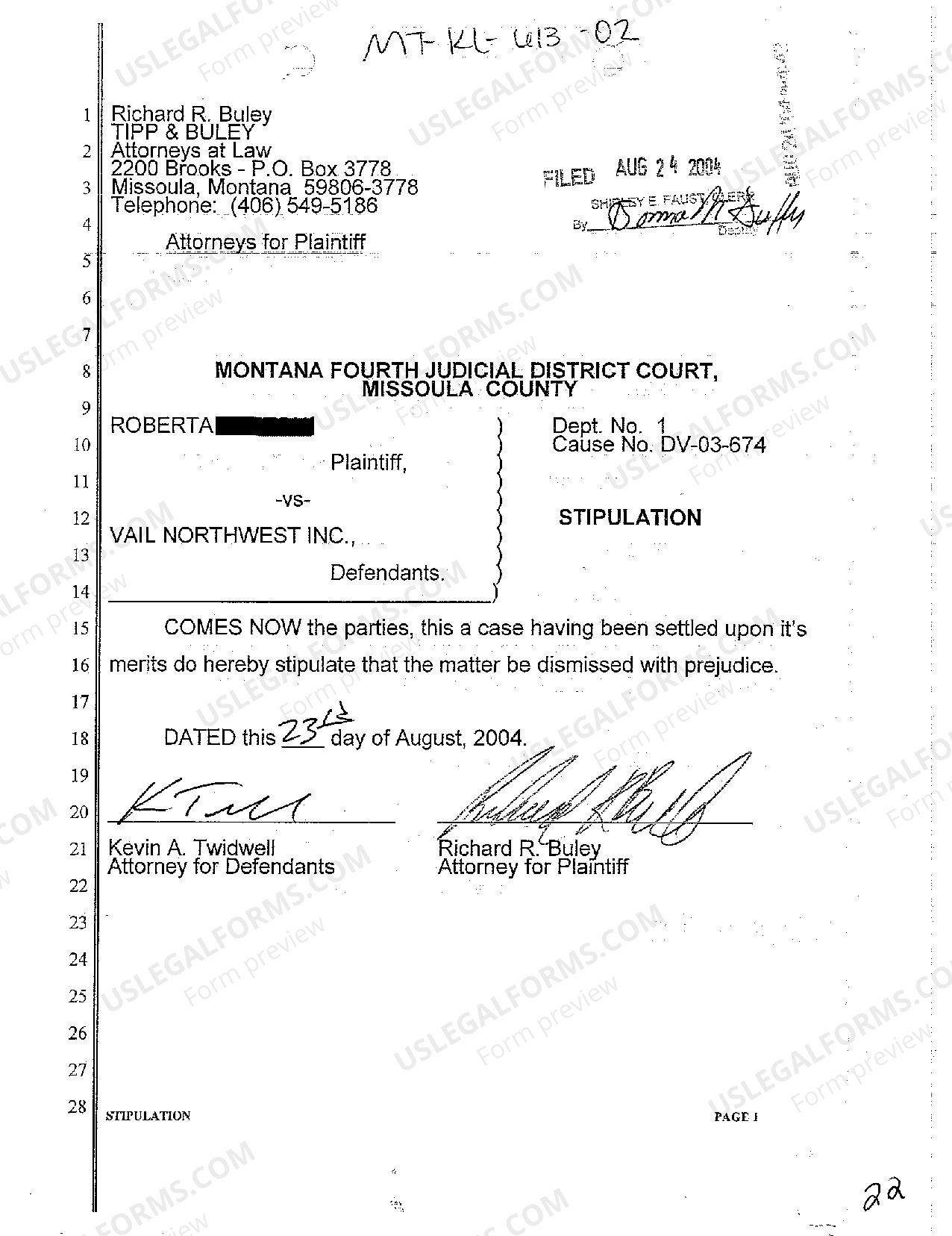 Montana Stipulation | US Legal Forms