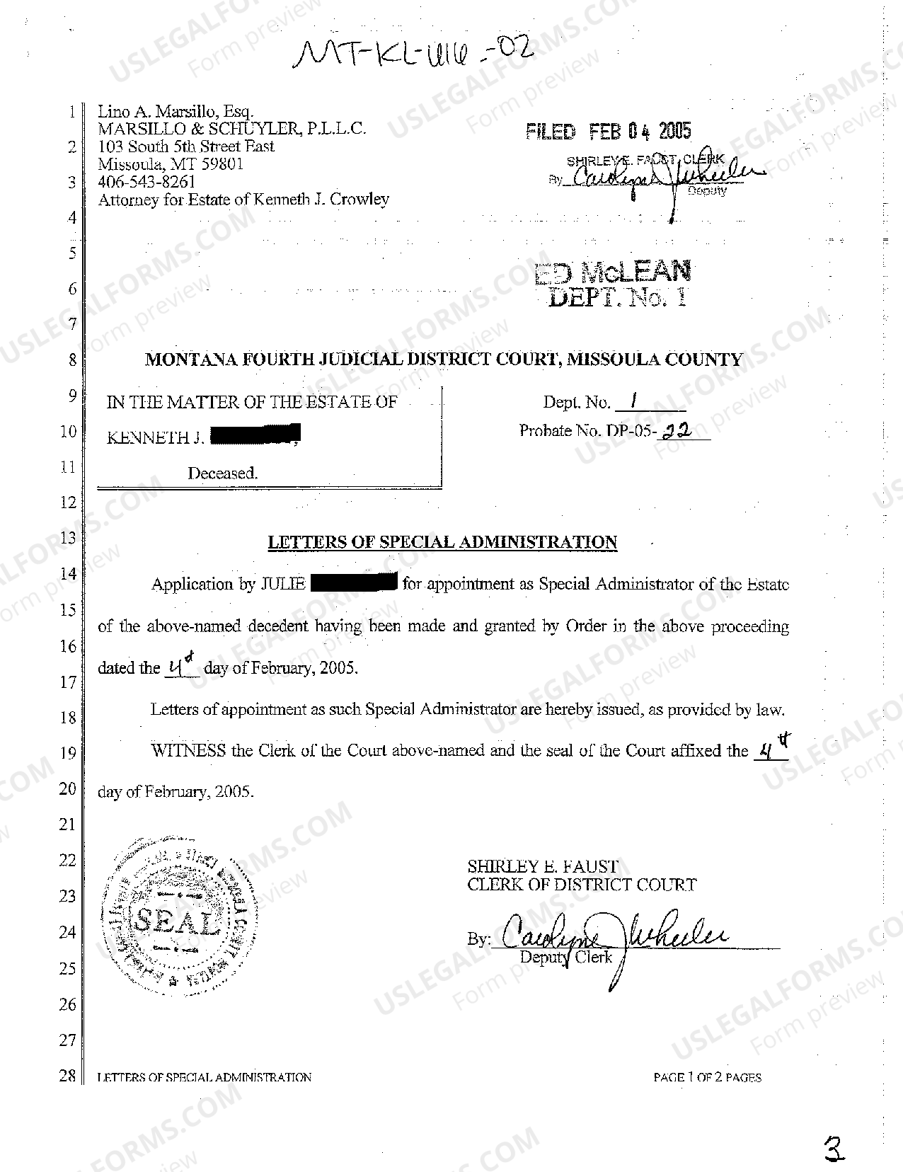 Montana Letters of Special Administration | US Legal Forms