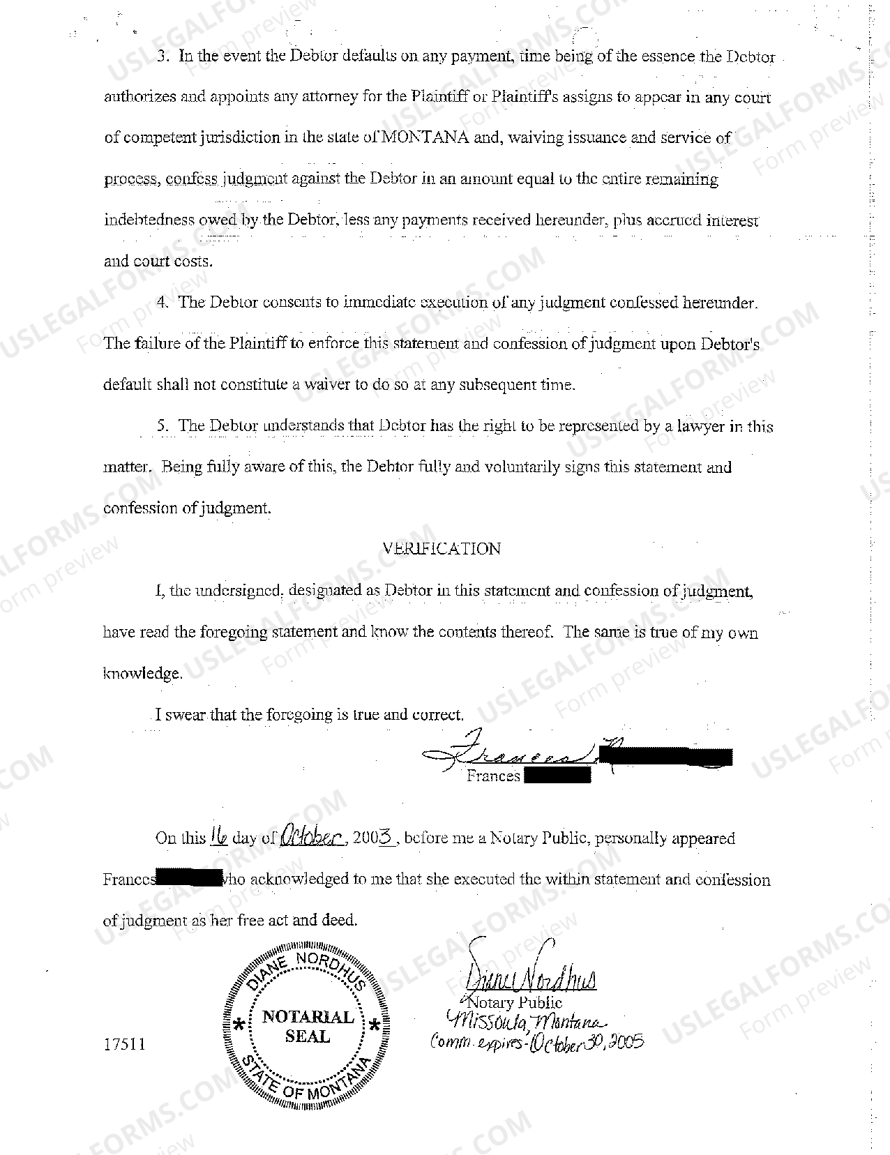 Montana Statement and Confession of Judgment | US Legal Forms