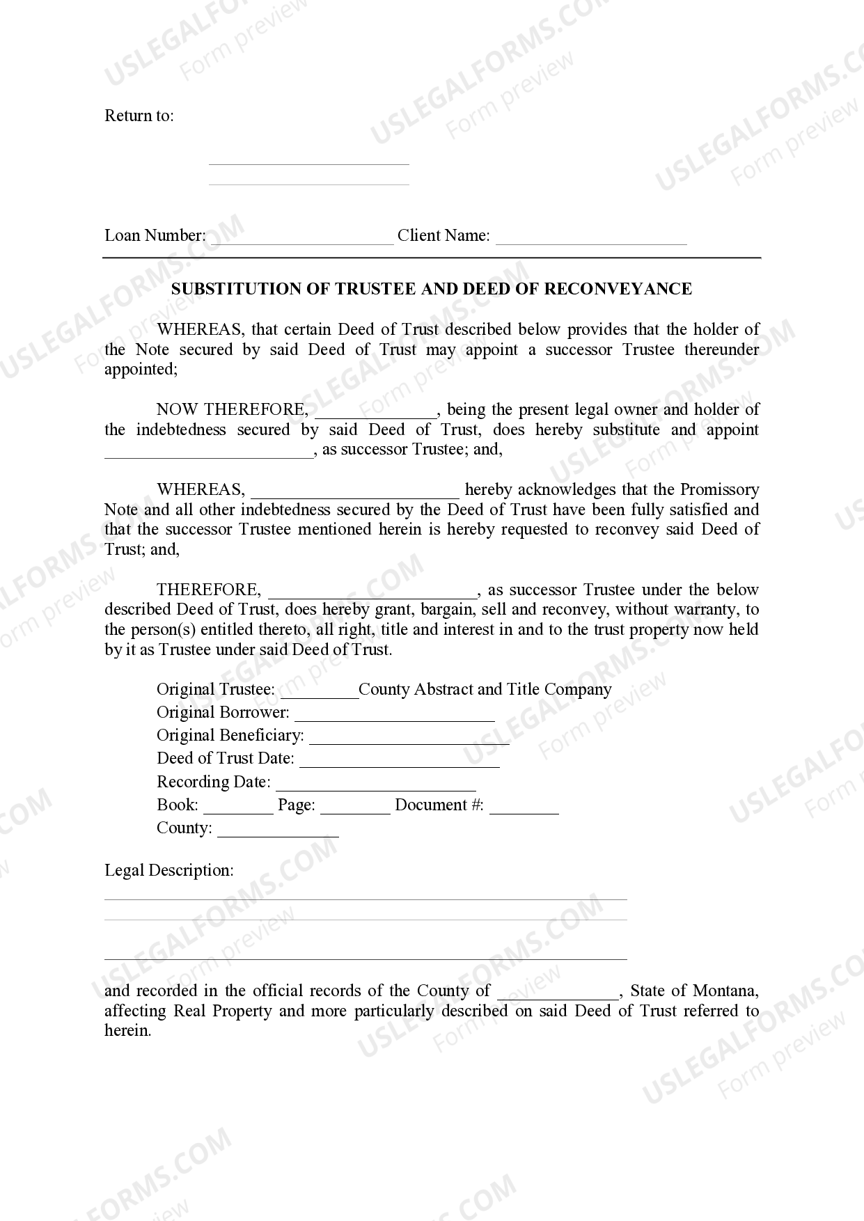 Montana Substitution of Trustee and Deed of - Substitution Of Trustee | US Legal Forms