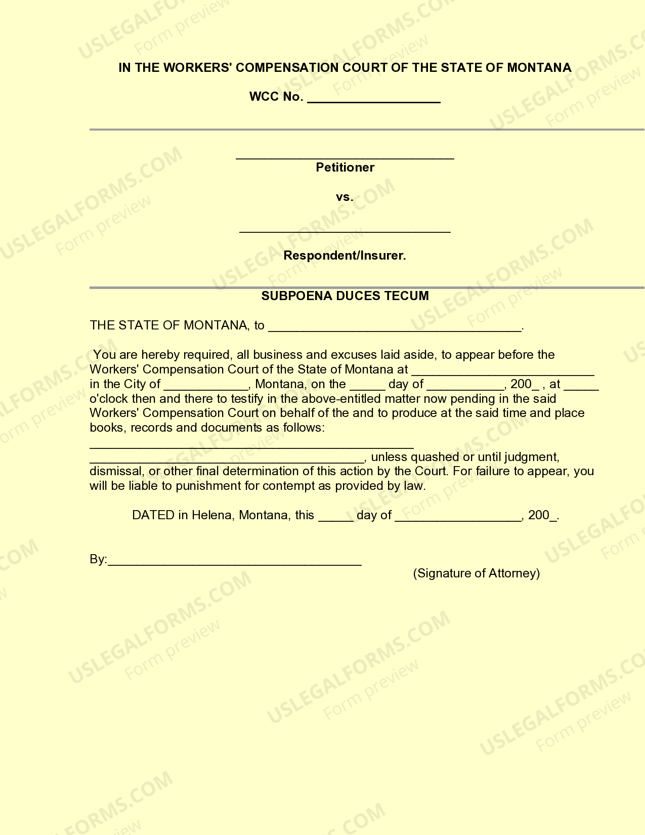 Montana Subpoena Duces Tecum - for Appearance and Documents | US Legal ...