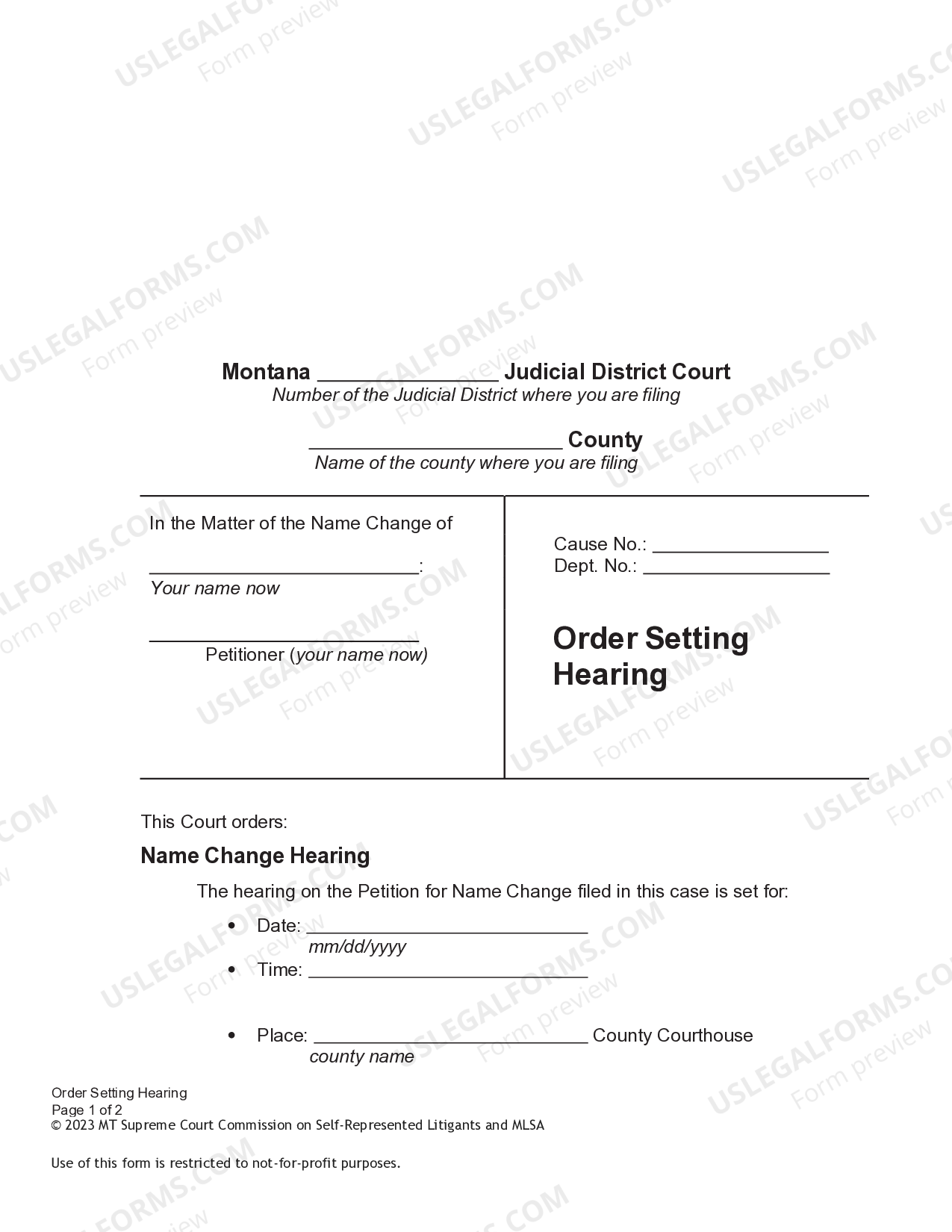 Montana Order Setting Name Change Hearing | US Legal Forms