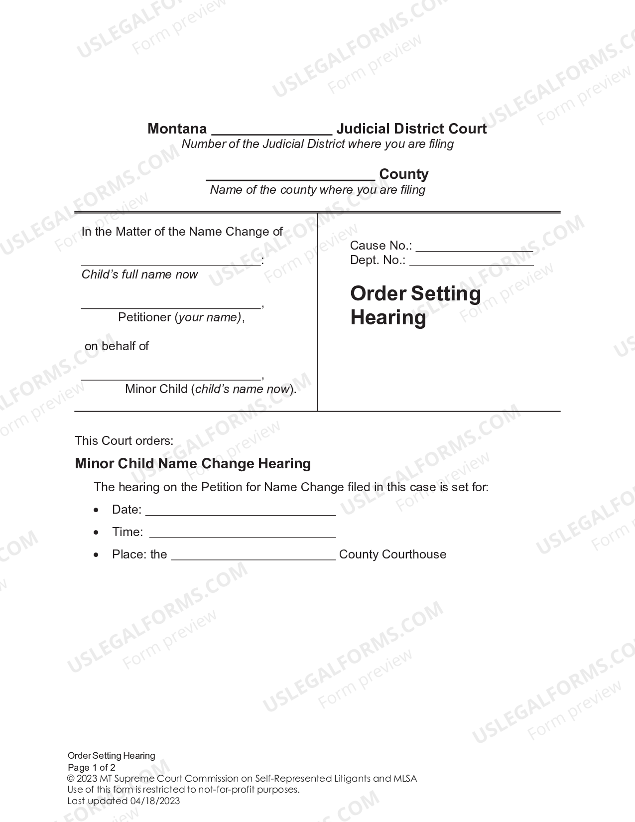Montana Order Setting Hearing | US Legal Forms