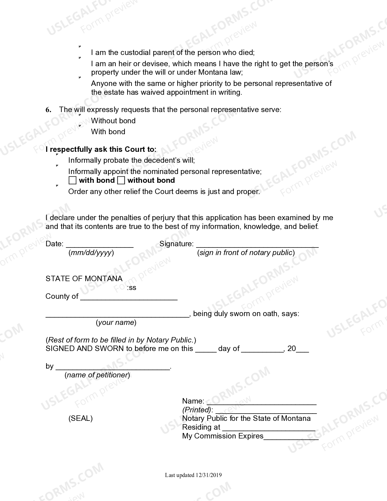 Montana Application for Informal Probate and Appointment of Personal ...