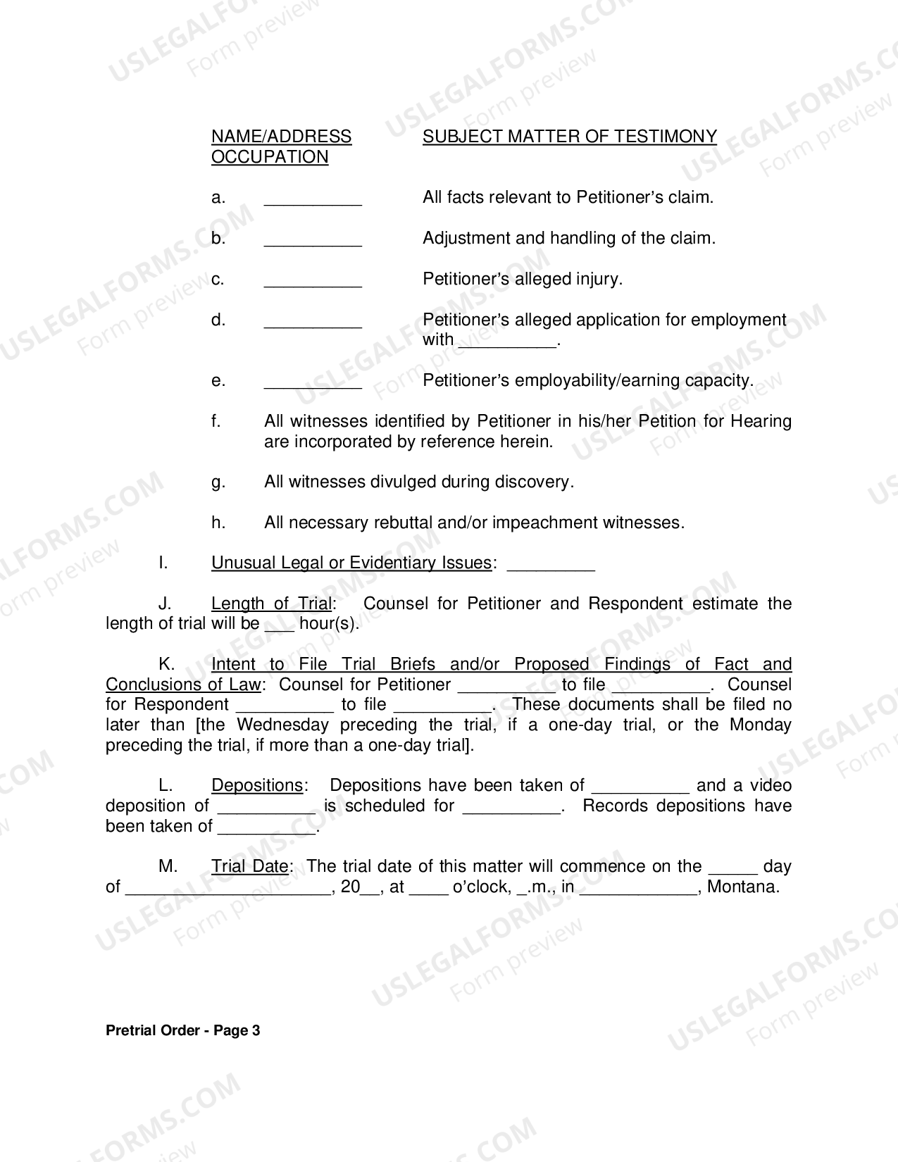 Montana Sample Pretrial Order - Pretrial Order Sample | US Legal Forms