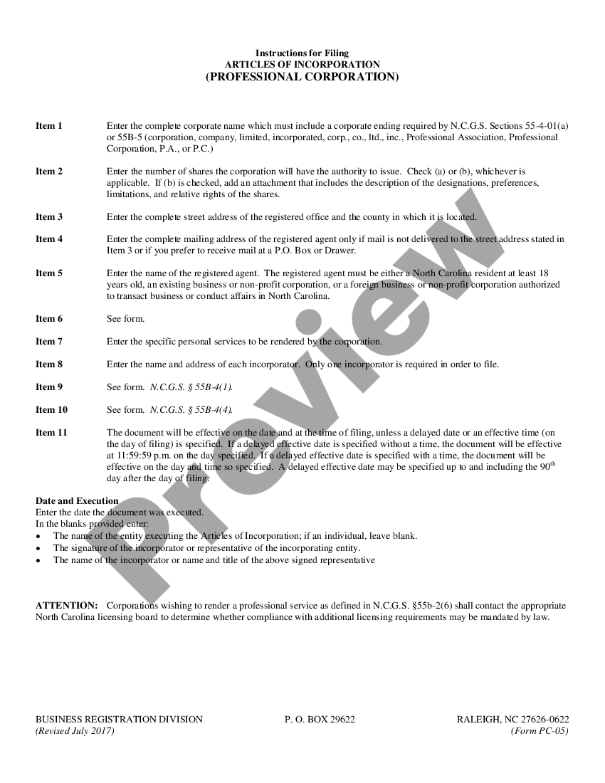 North Carolina Articles Of Incorporation For Domestic For Profit