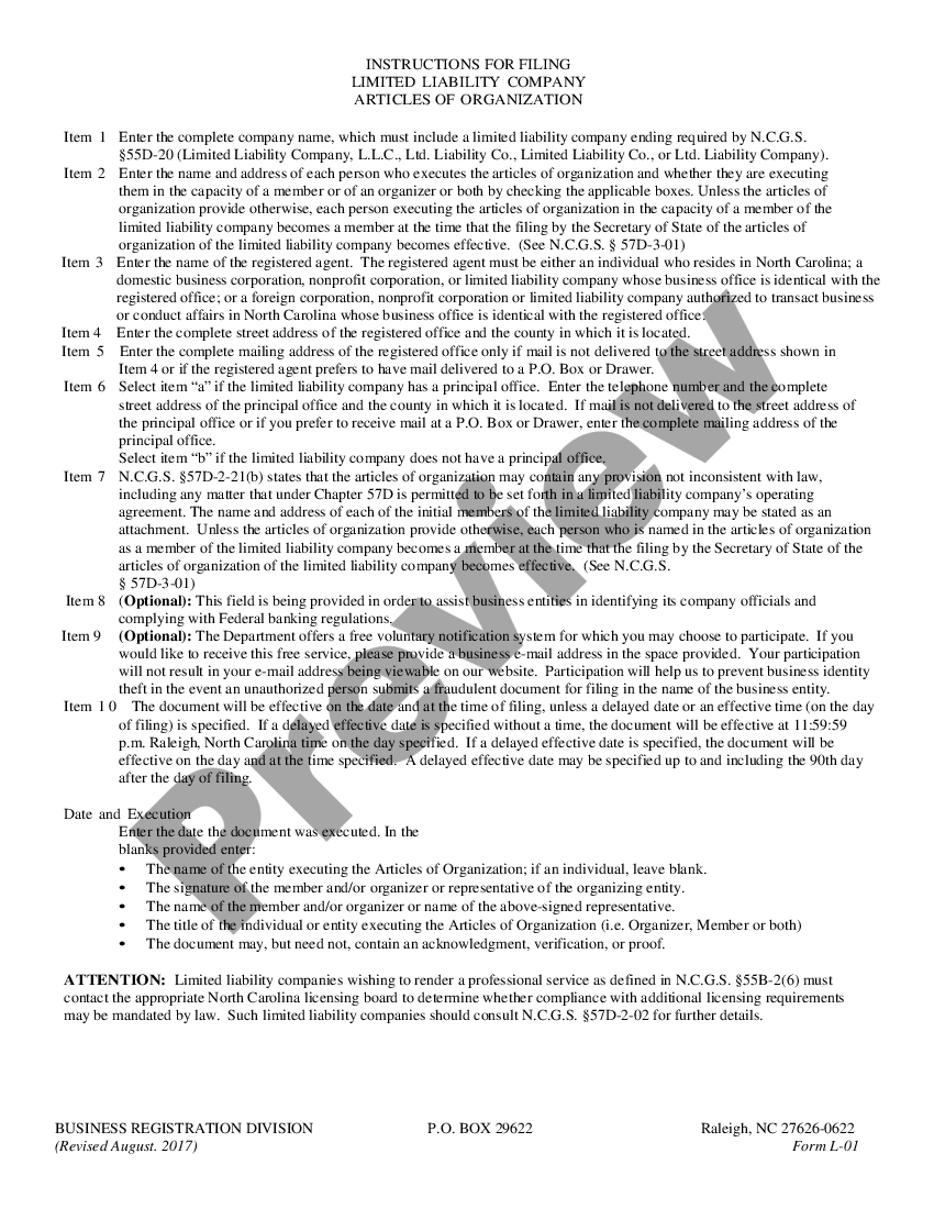 High Point North Carolina Articles Of Organization For Domestic Limited