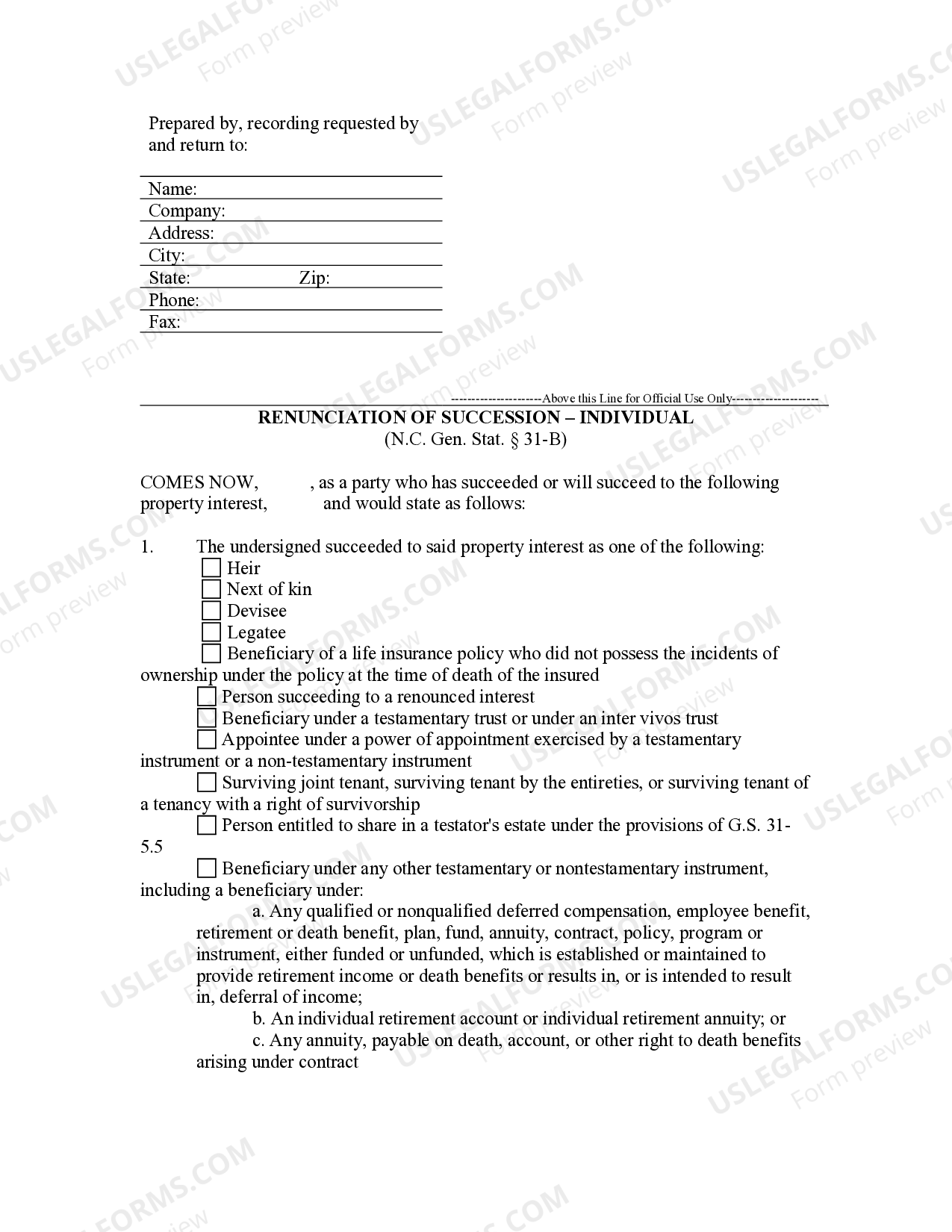 North Carolina Renunciation And Disclaimer of Property from Life ...