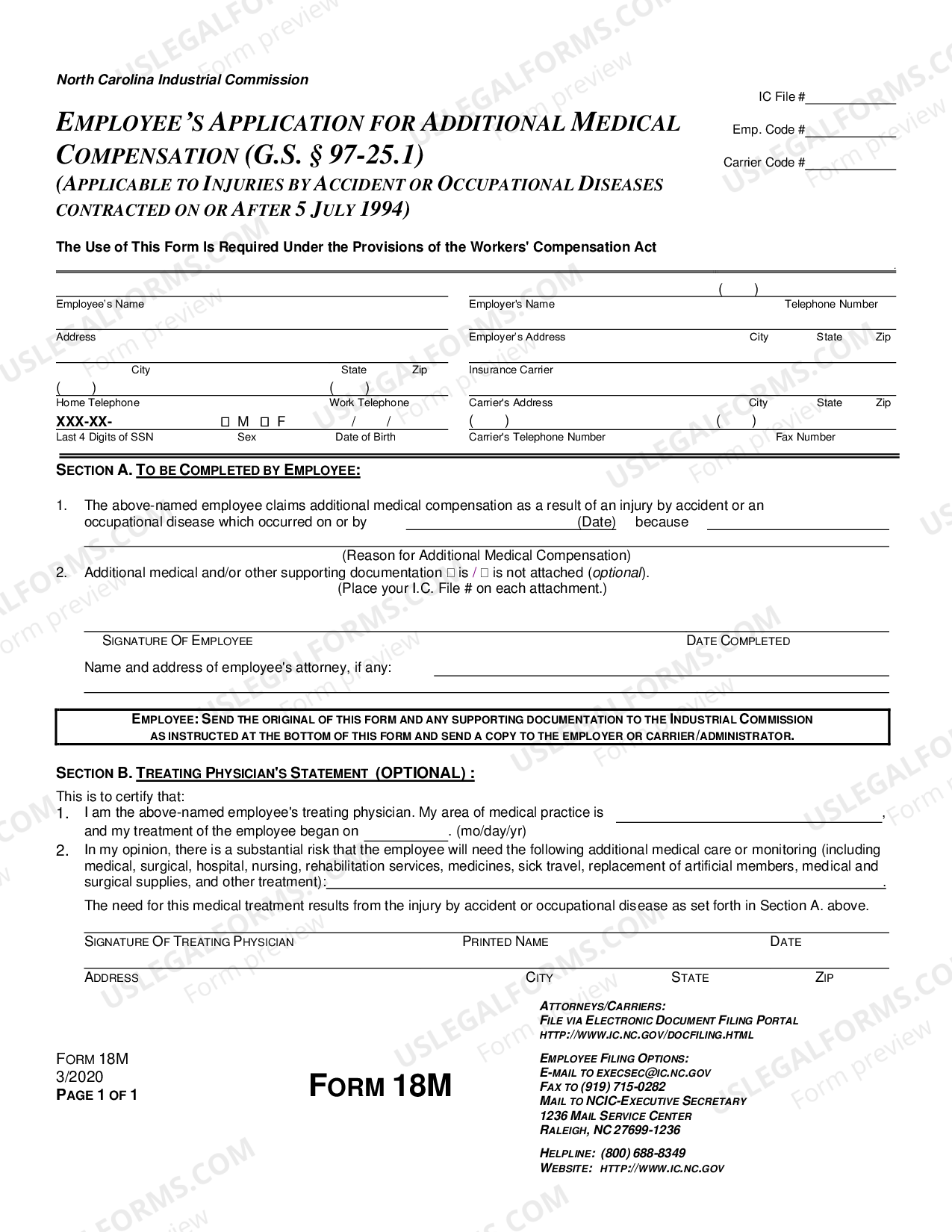 North Carolina Employee's Claim for Additional Medical Compensation for ...