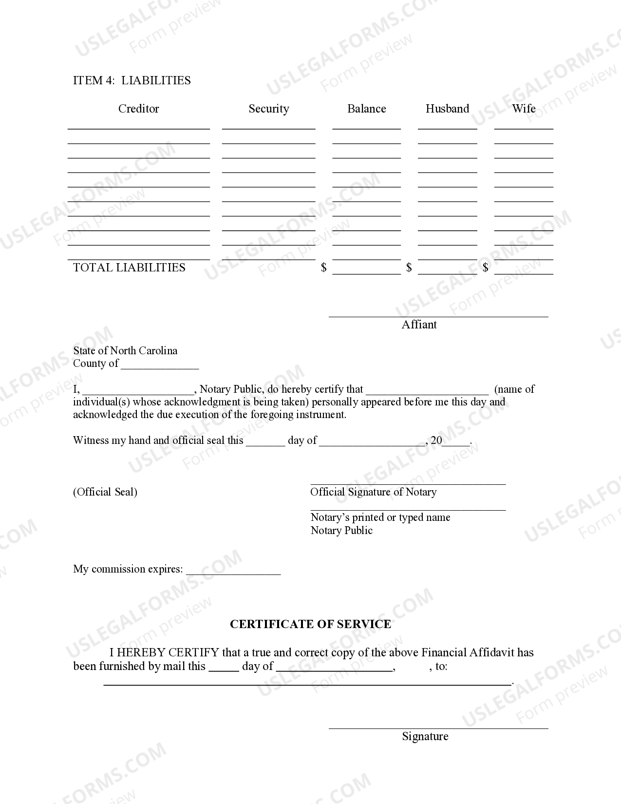 North Carolina Financial Affidavit | US Legal Forms