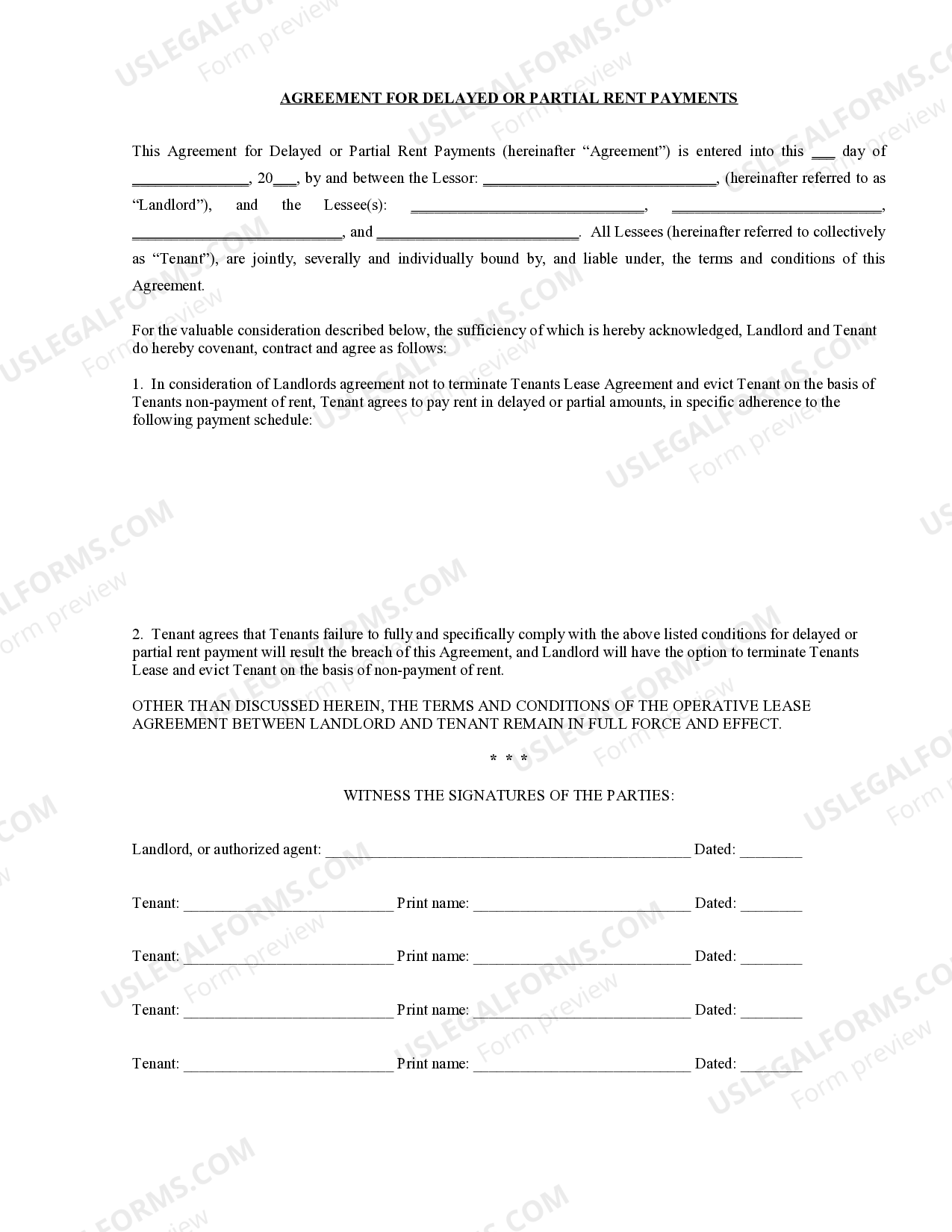 North Carolina Agreement for Delayed or Partial Rent Payments | US ...