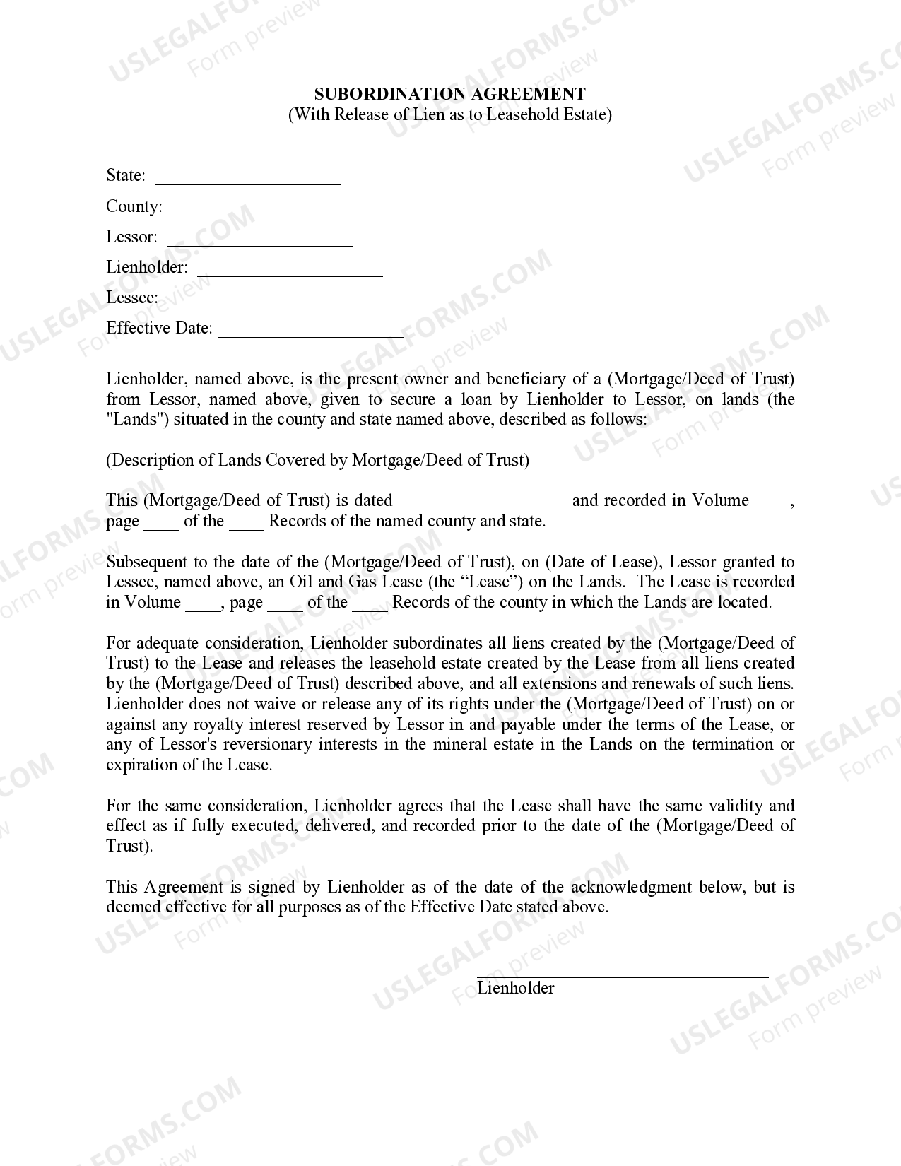 North Carolina Lease Subordination Agreement - Landlord Lien Subordination Agreement | US Legal ...