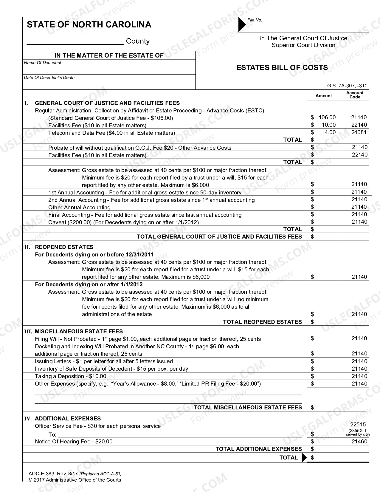 North Carolina Estate Bill Of Costs | US Legal Forms