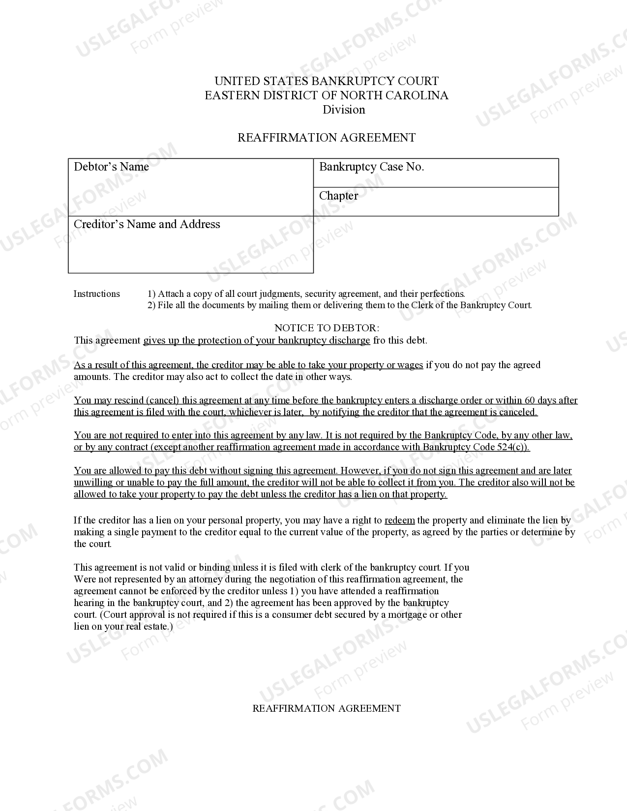 Reaffirmation Agreement Sample Withdraw | US Legal Forms
