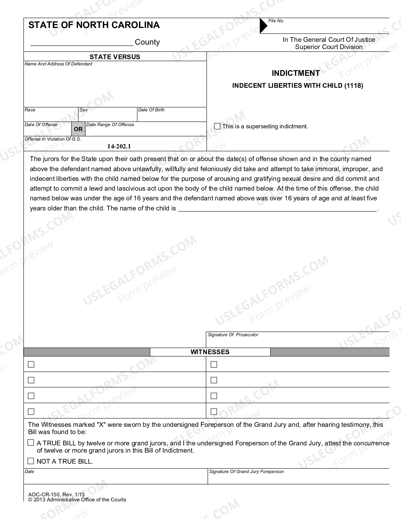 North Carolina Indictment - Indecent Liberties With Child - Indecent ...