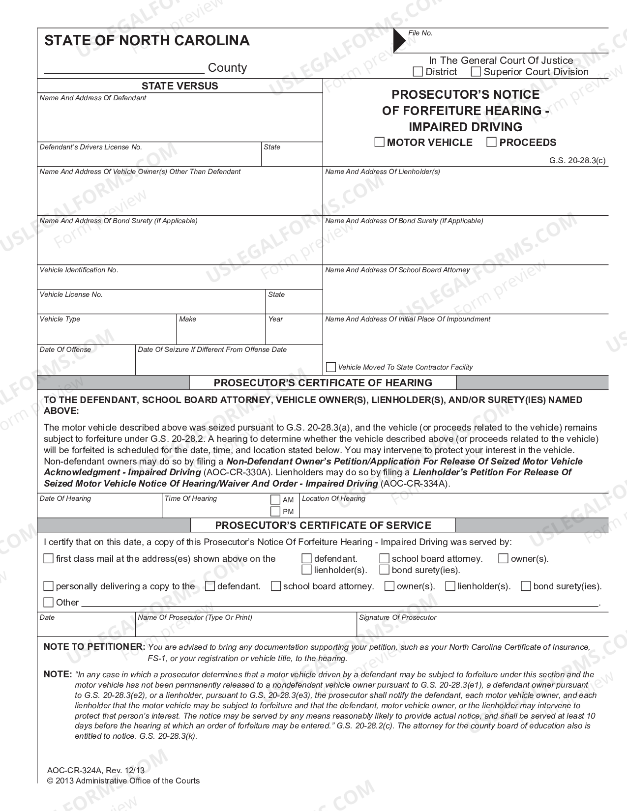 North Carolina Notice of Vehicle Impoundment Pretrial Release Procedure ...