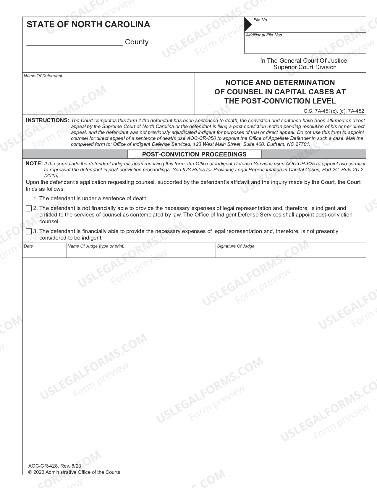 North Carolina Notice and Determination of Counsel in Capital Cases at ...