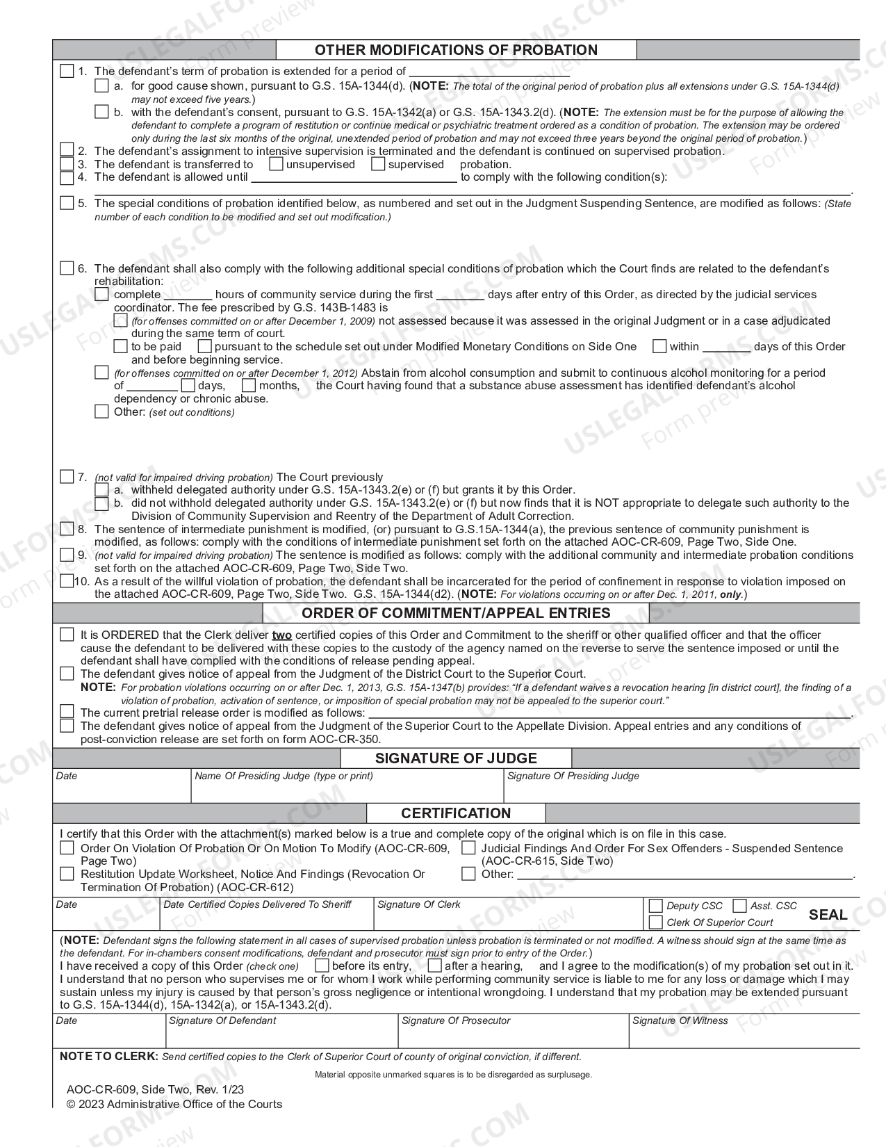 North Carolina Order on Violation of Probation or on Motion to Modify ...