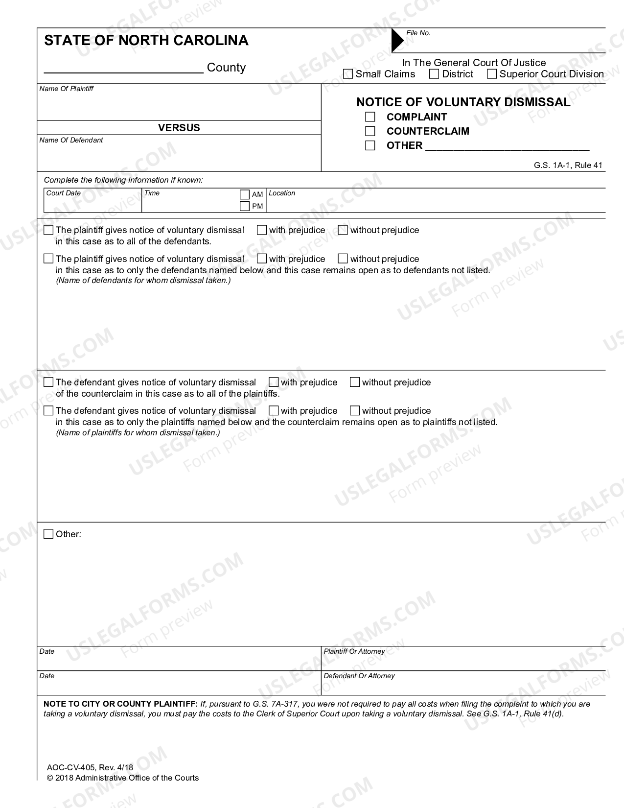 Wake North Carolina Notice Of Voluntary Dismissal - Complaint - Nc ...