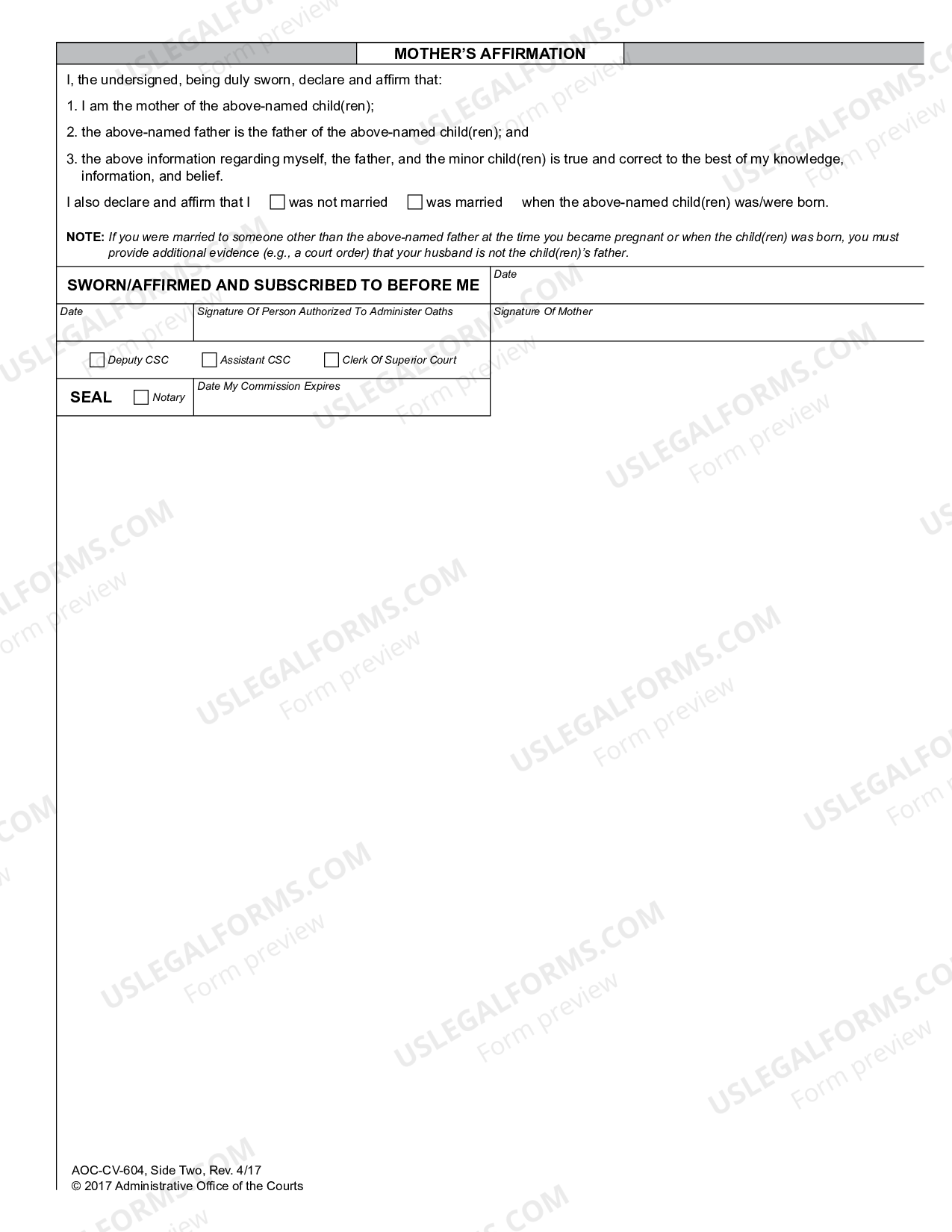 North Carolina Affirmation and Acknowledgment of Paternity - Affidavit ...