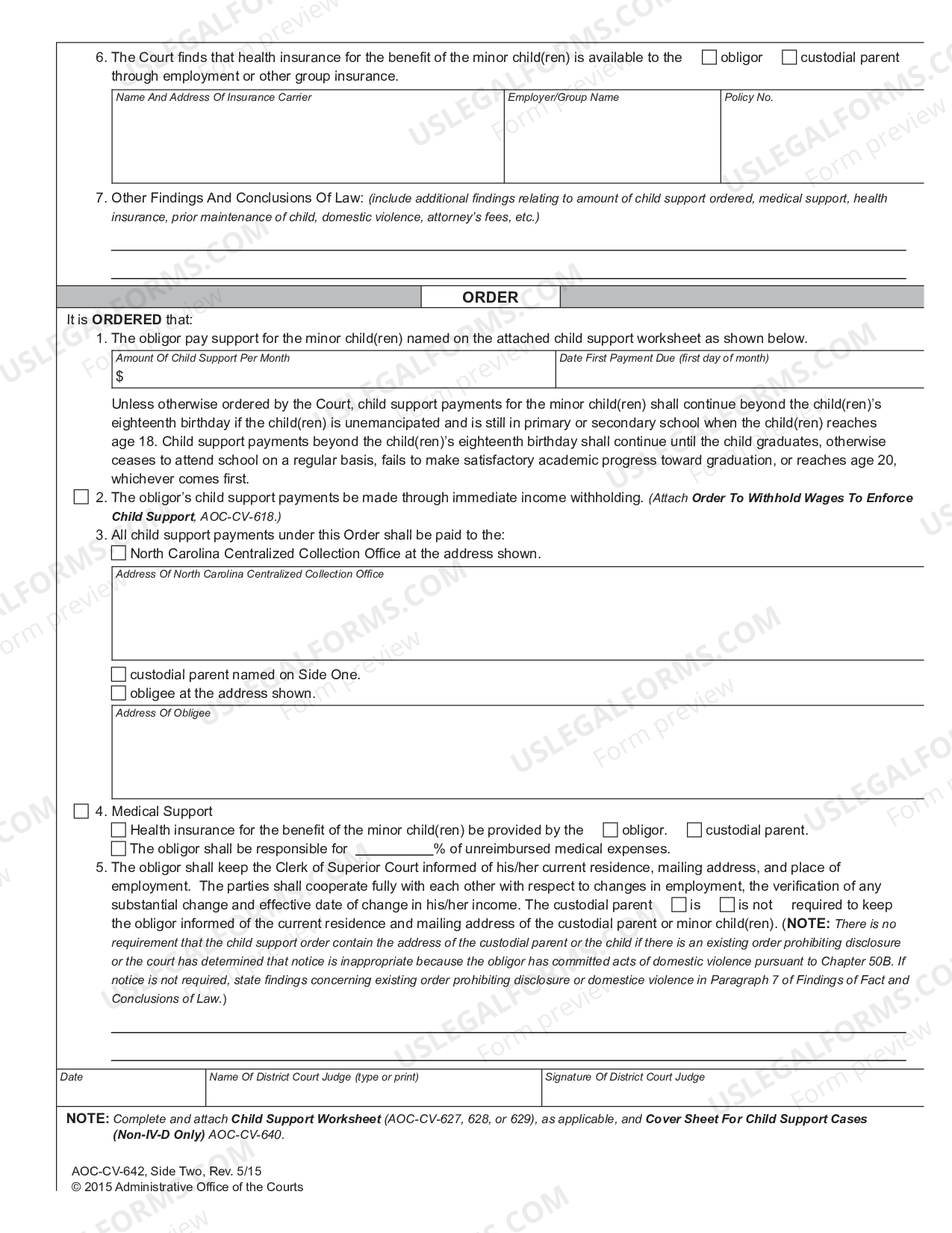 North Carolina Order Establishing Child Support - Child Support Per ...