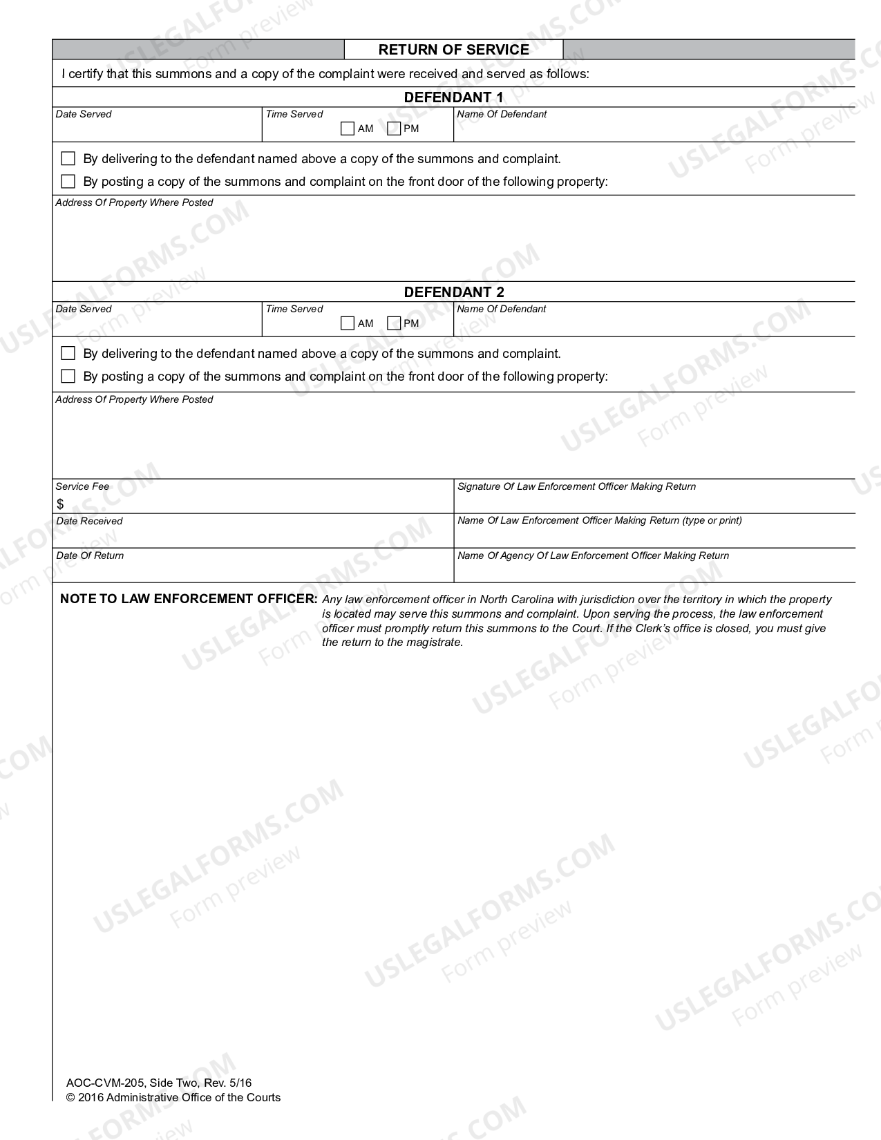 North Carolina Magistrate Summons Complaint in Summary Ejectment ...