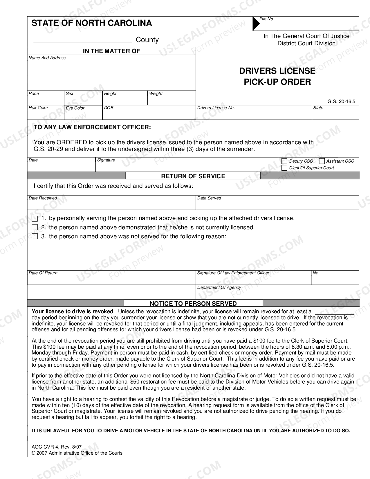 North Carolina Drivers License Pick-Up Order - Pick Up License | US ...