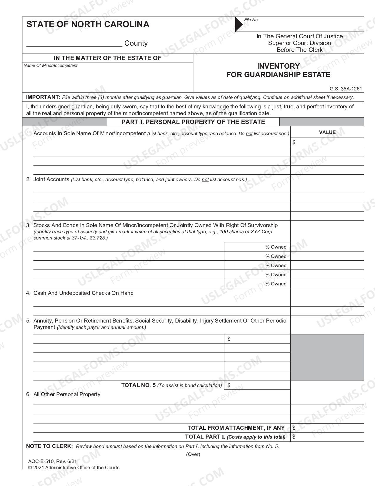 North Carolina Inventory for Guardianship Estate | US Legal Forms