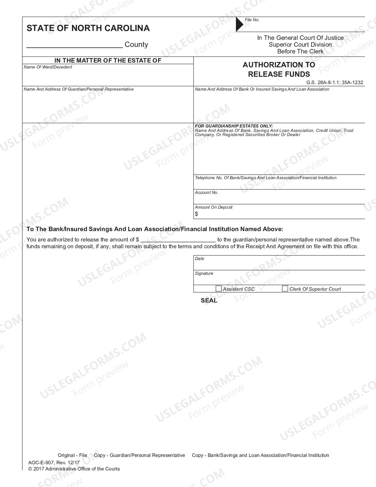 North Carolina Authorization to Release Funds | US Legal Forms