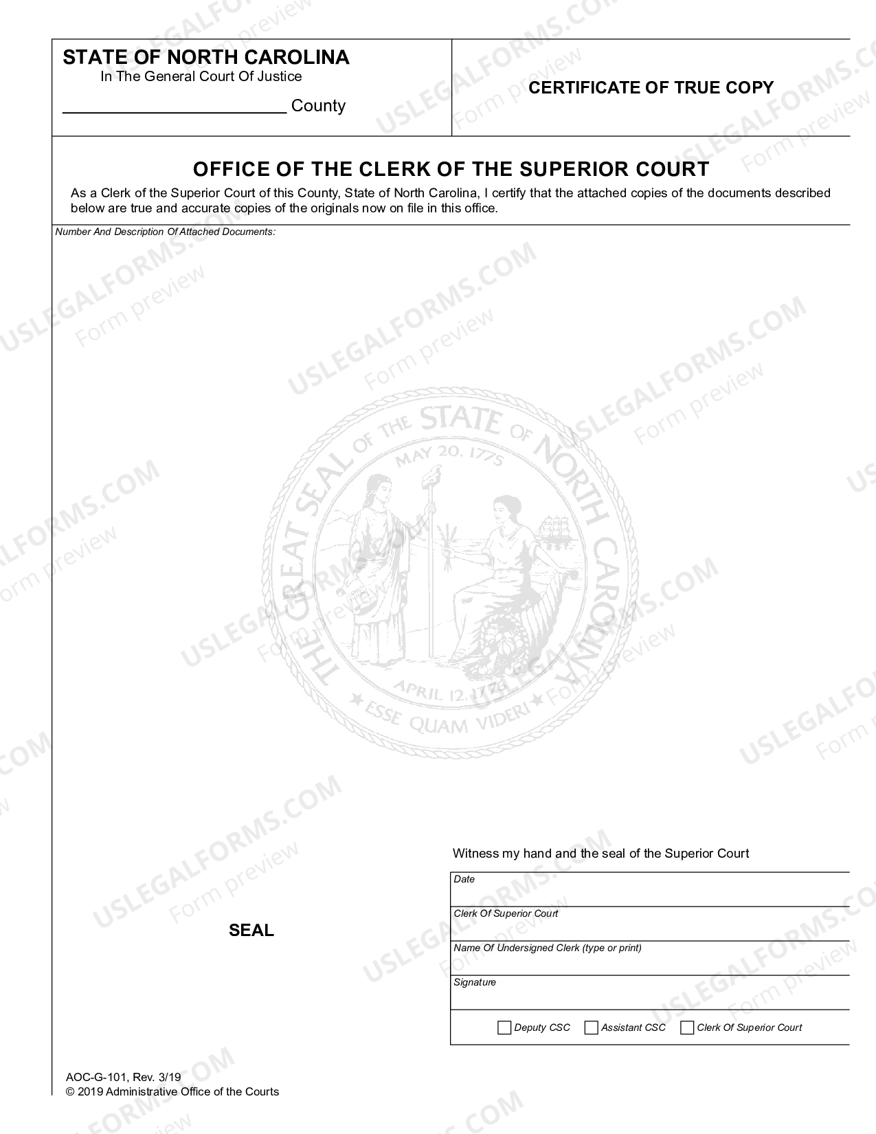 North Carolina Certificate of True Copy - True Copy Affidavit | US ...