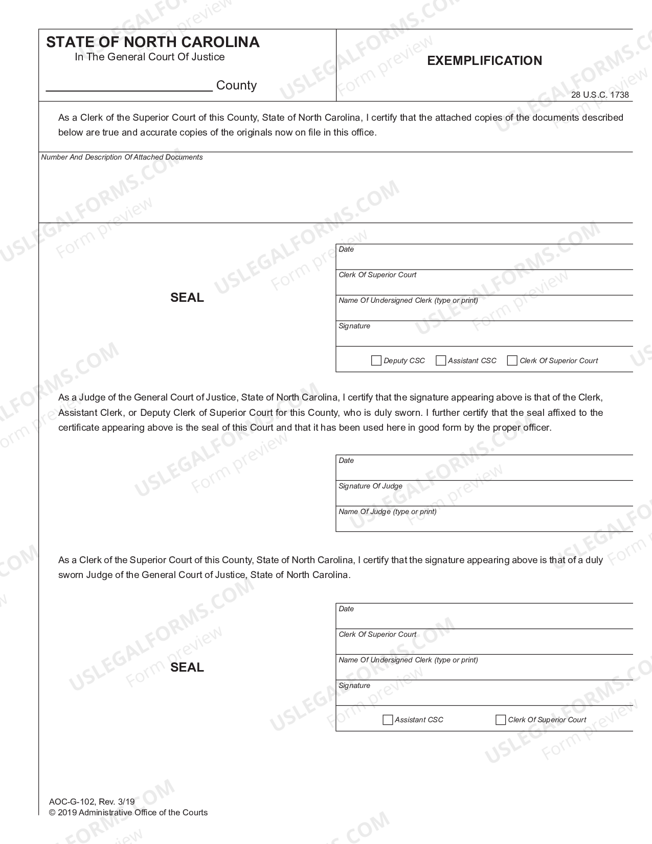 North Carolina Exemplification | US Legal Forms