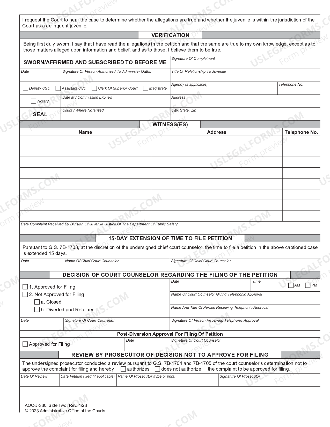 North Carolina Juvenile Petition Possession of Schedule II, III and IV ...