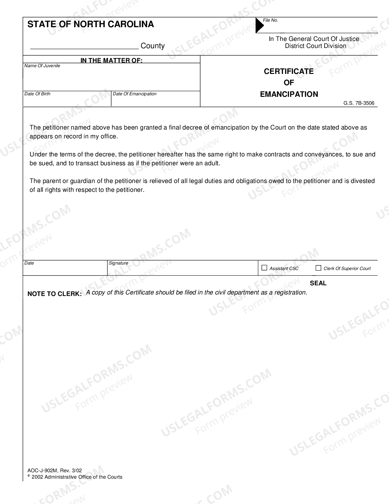 North Carolina Certificate of Emancipation - How To Get Emancipated ...