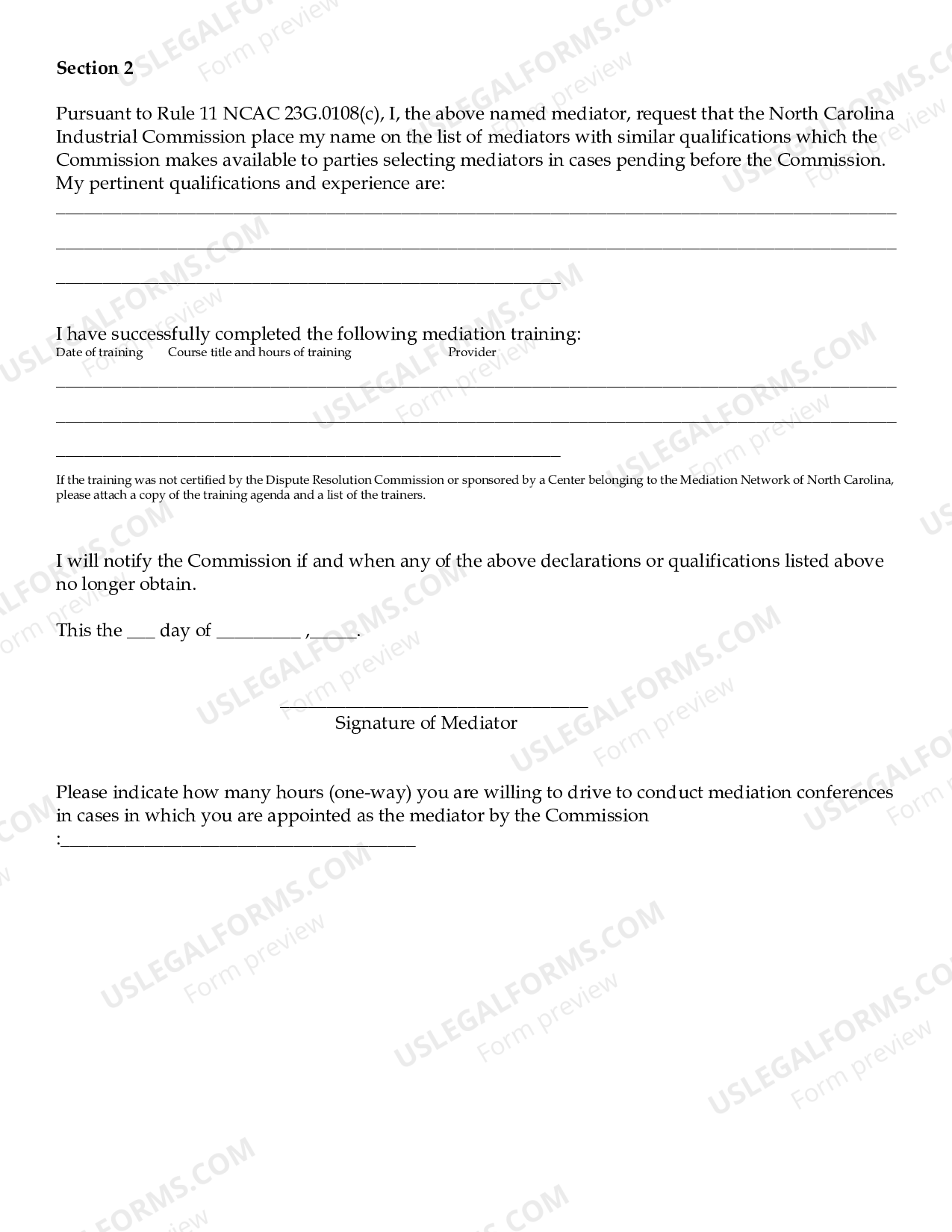 North Carolina Mediator's Declaration of Interest for Workers ...