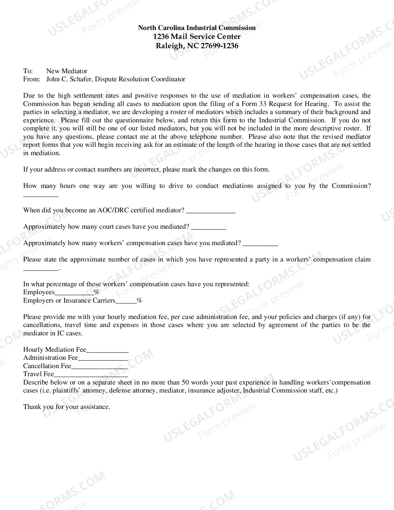 North Carolina Mediator's Declaration of Interest for Workers ...