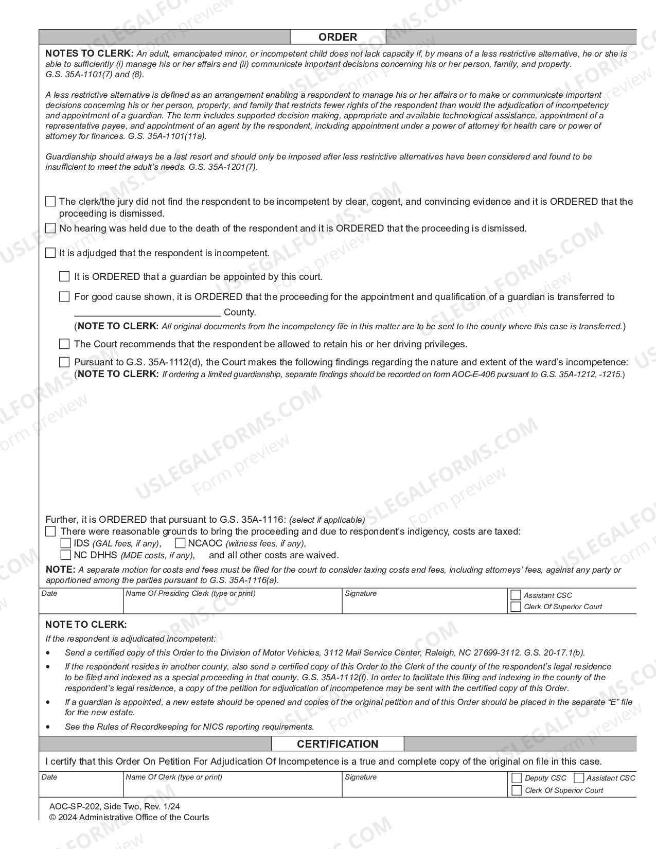 North Carolina Order on Petition for Adjudication of Incompetence ...