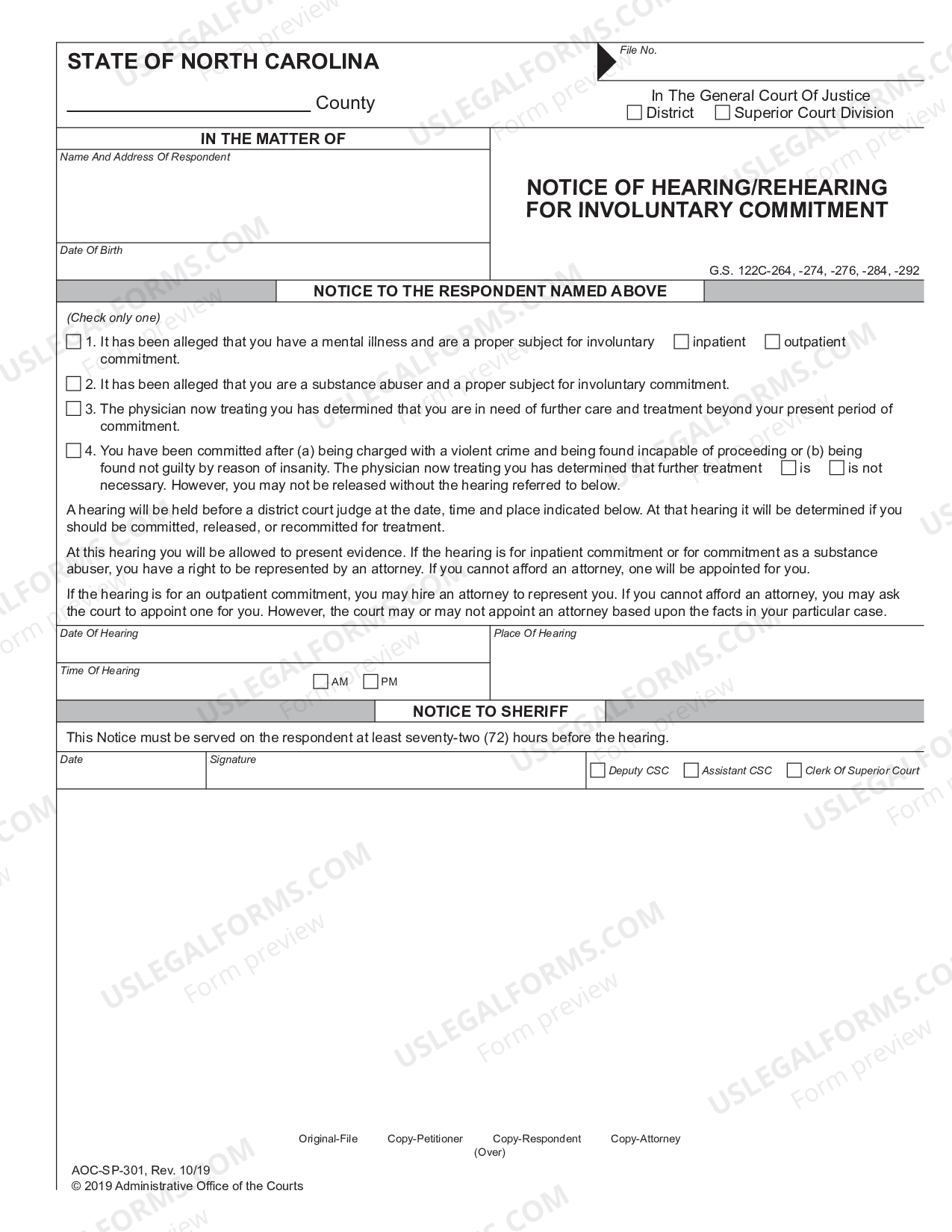 North Carolina Notice of Hearing - How To Get Out Of Involuntary ...