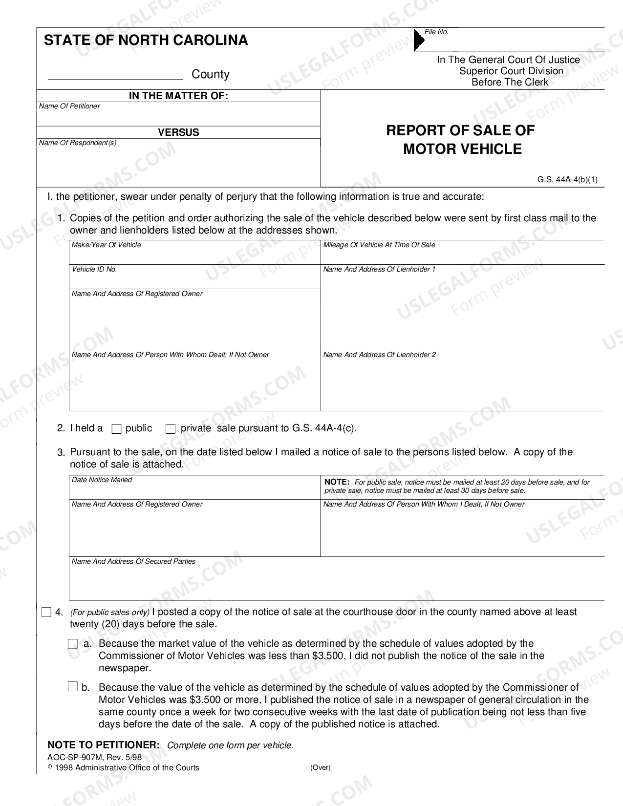 North Carolina Report of Sale of Motor Vehicle | US Legal Forms