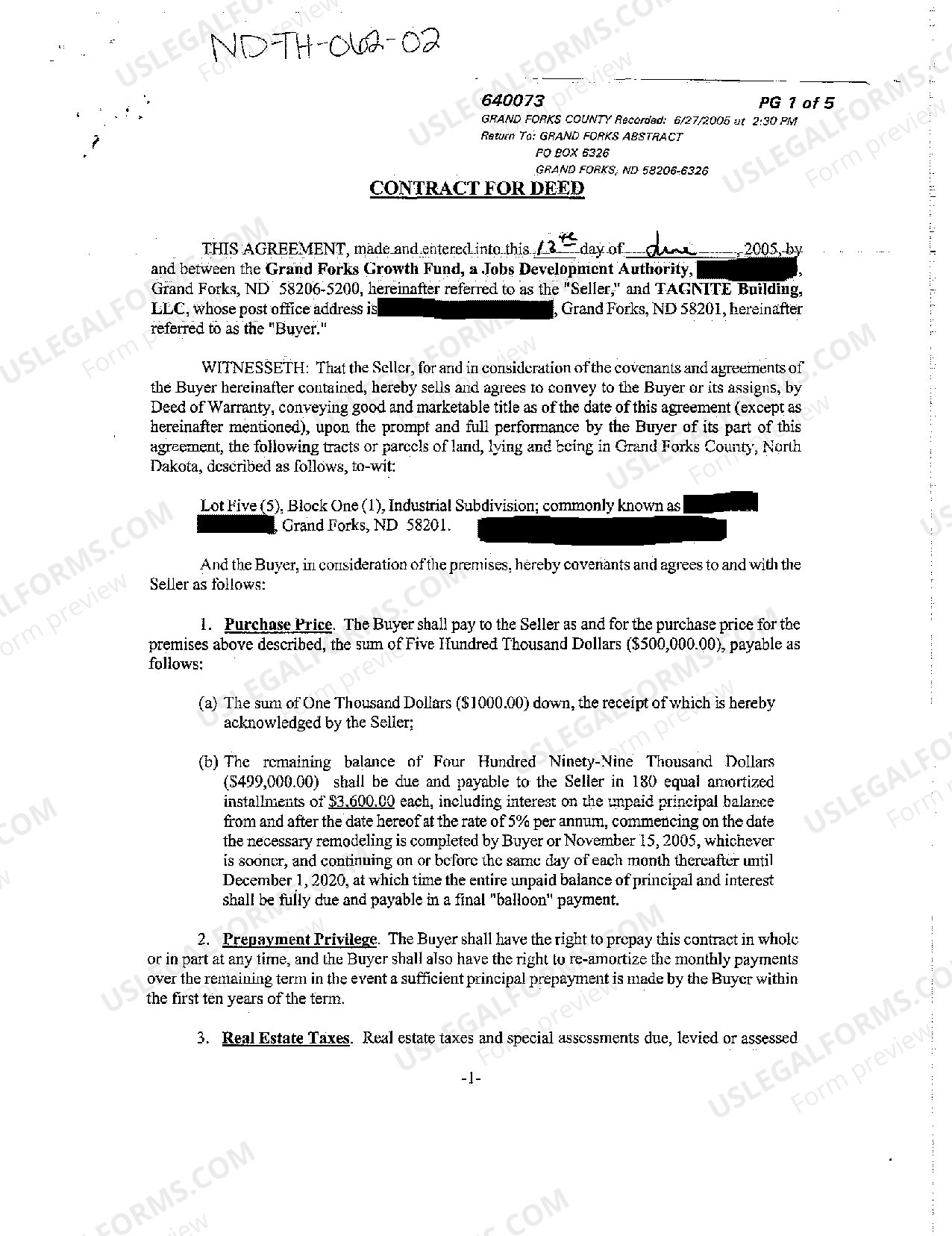 North Dakota Sample Contract for Deed | US Legal Forms