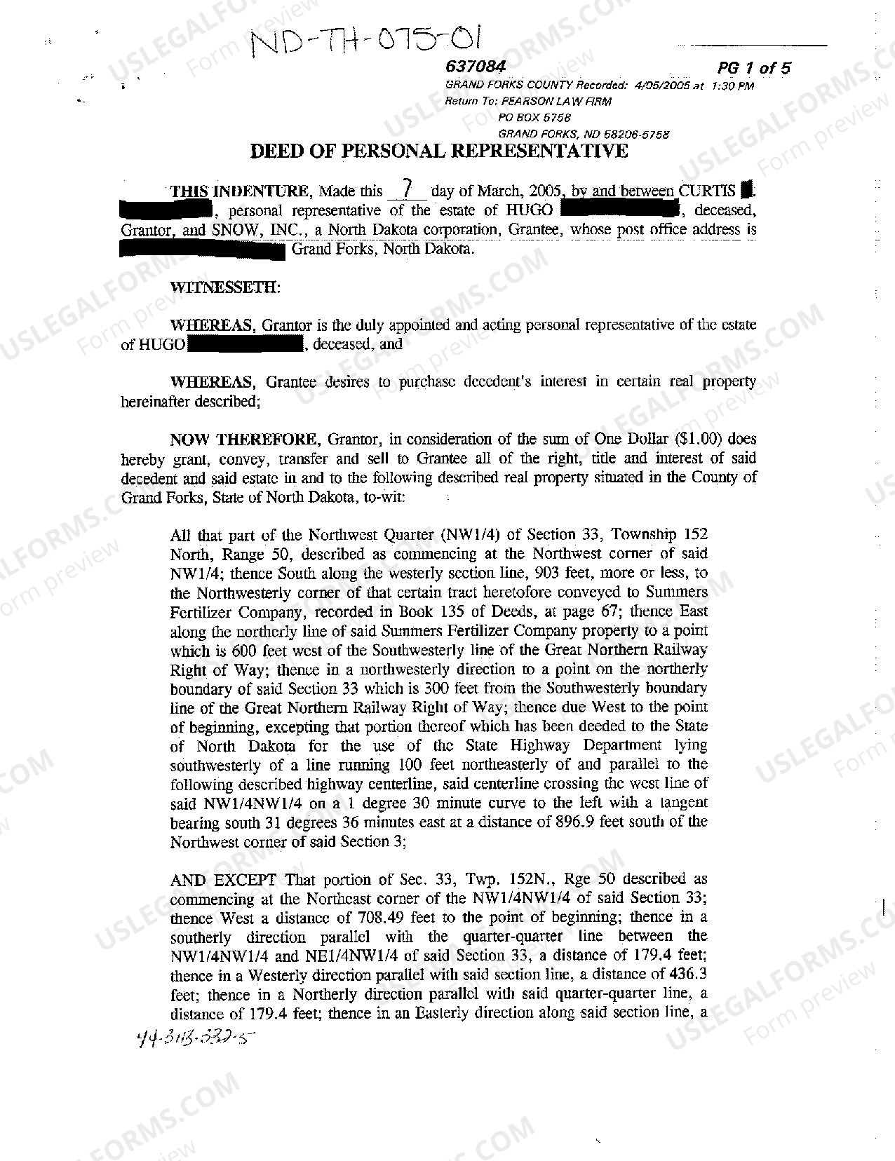 North Dakota Deed of Personal Representative | US Legal Forms