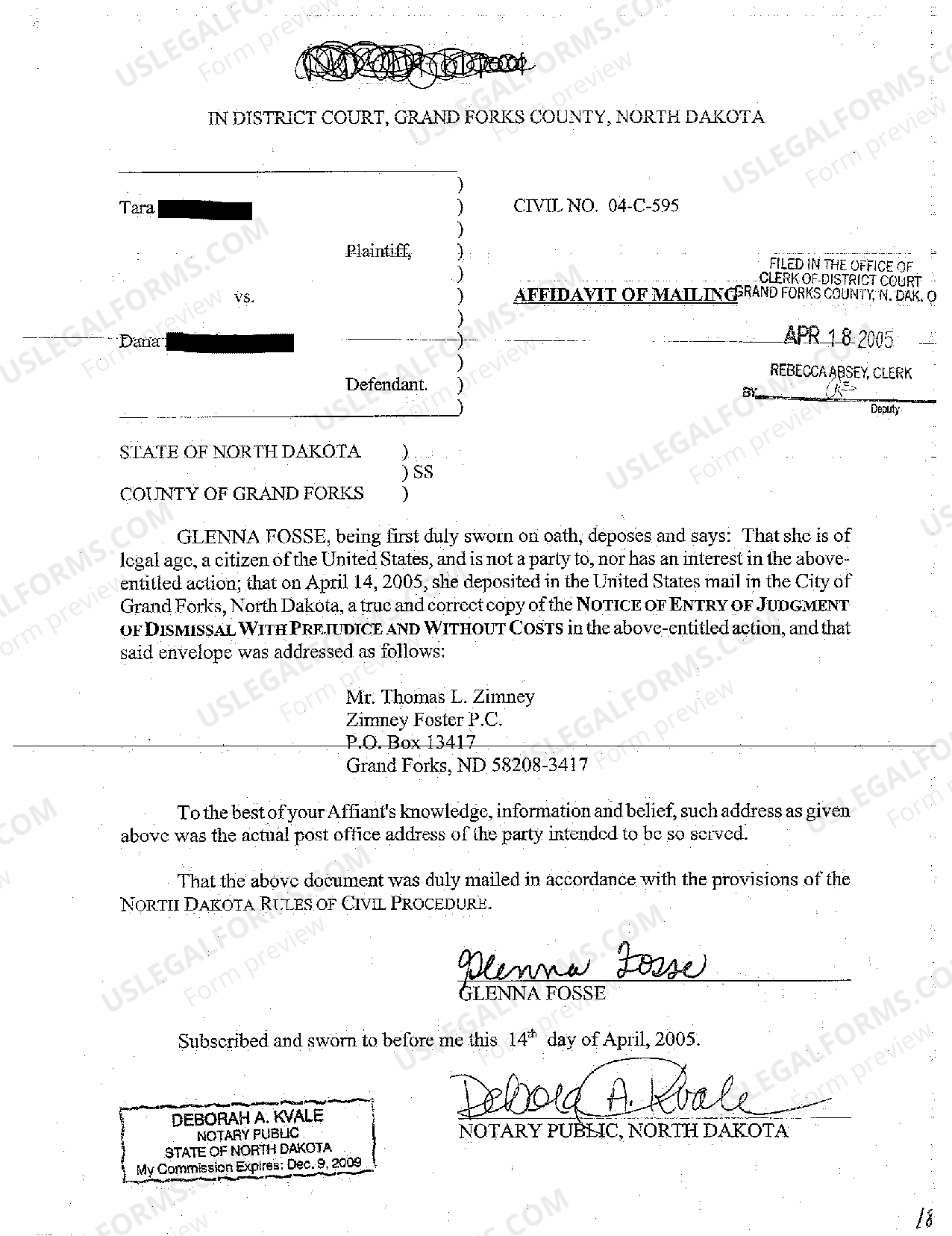 North Dakota Notice of Entry of Judgment of Dismissal with Prejudice ...